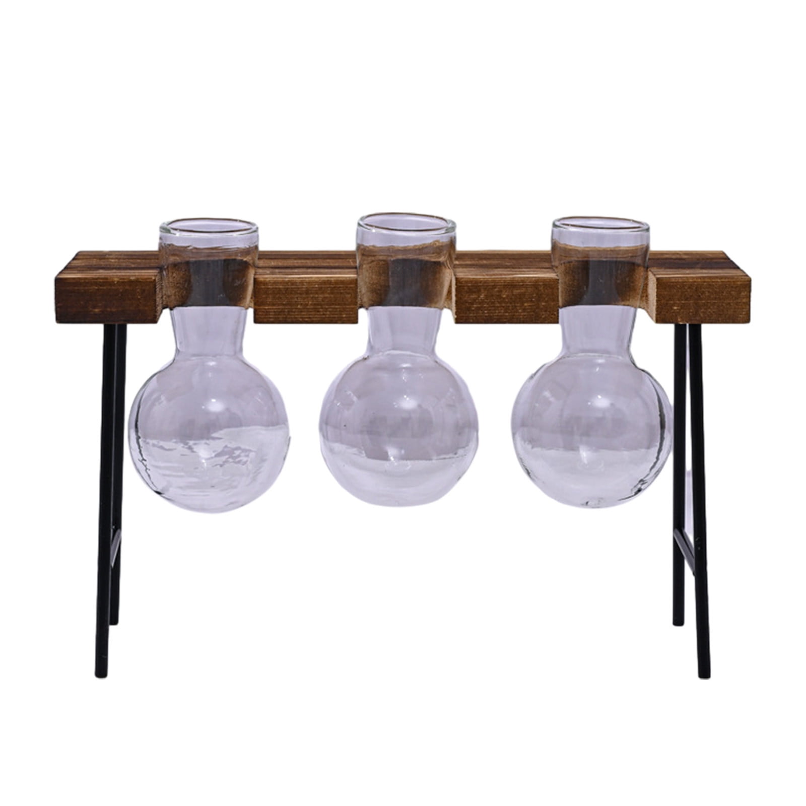 Slhenay Plant Terrarium with Wooden Stand, Air Planter Bulb Glass Vase ...