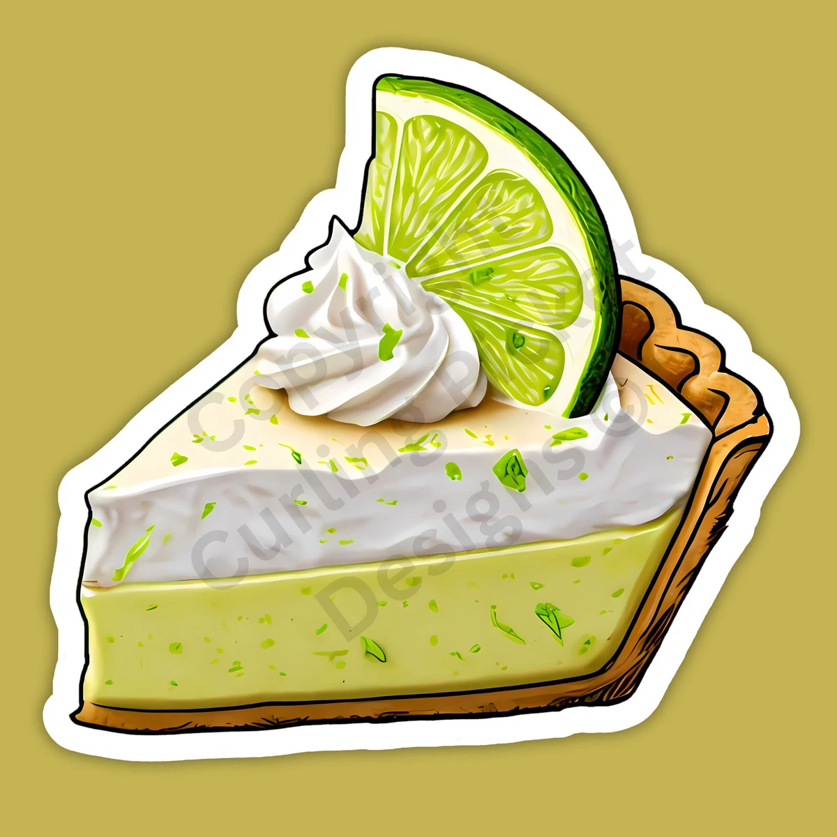 Slice Of Key Lime Pie With Whipped Cream And Lime Wedge Food Sticker ...