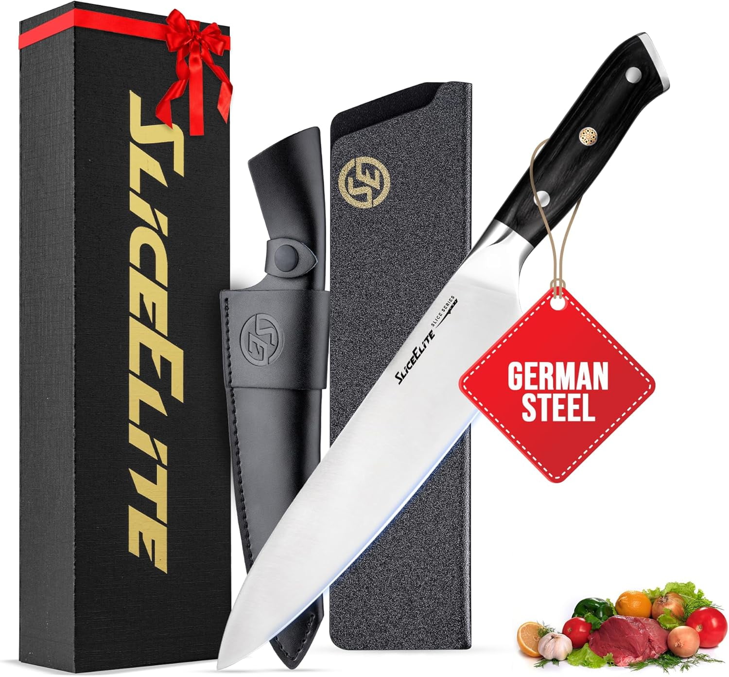 Slice Series 8-Inch Chef Knife – High Carbon German Steel Blade with Ergonomic Pakkawood Handle ...