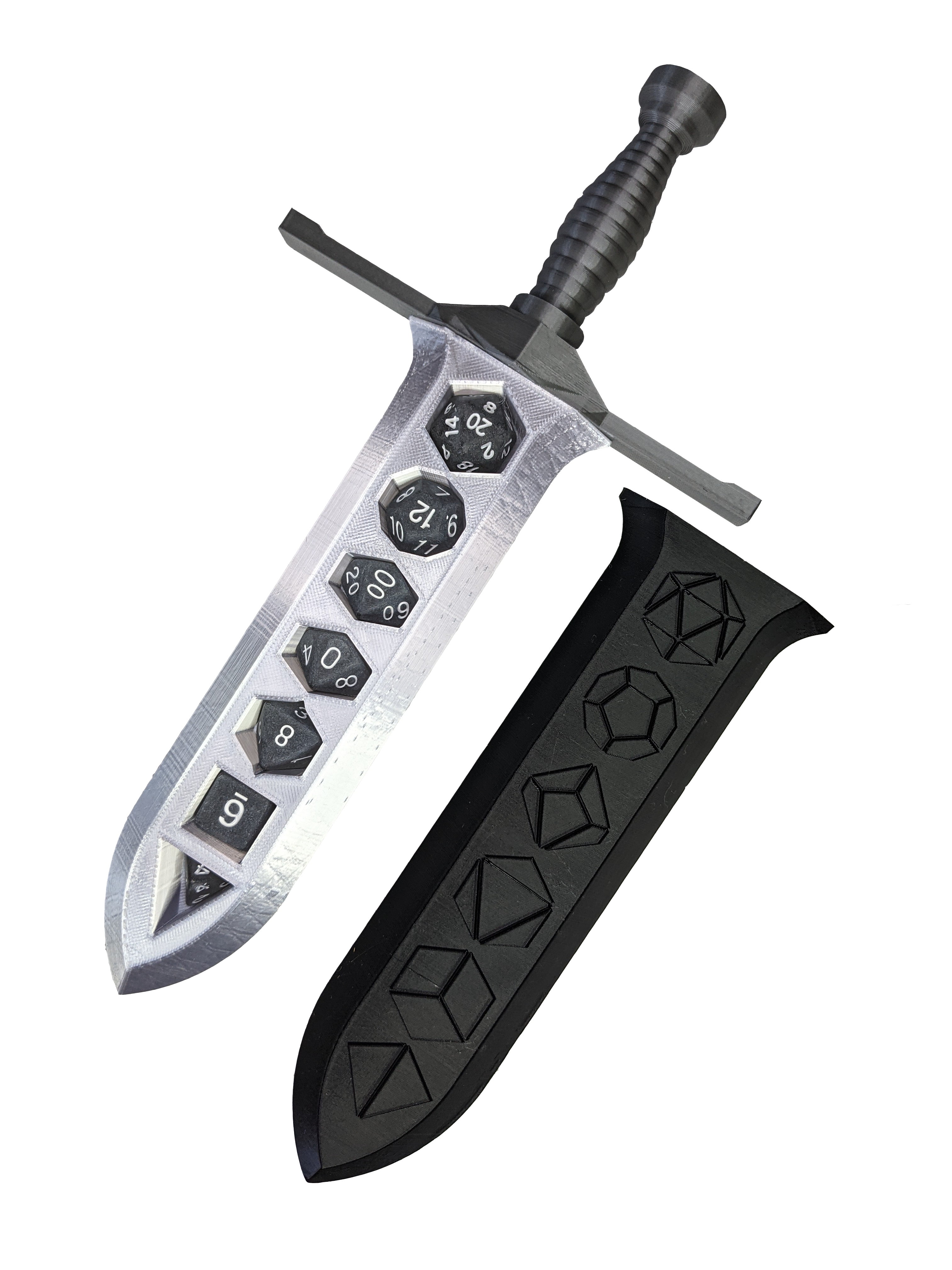 Slice and Dice Dice Sword Holder with 7 Polyhedral Role Playing Dice ...