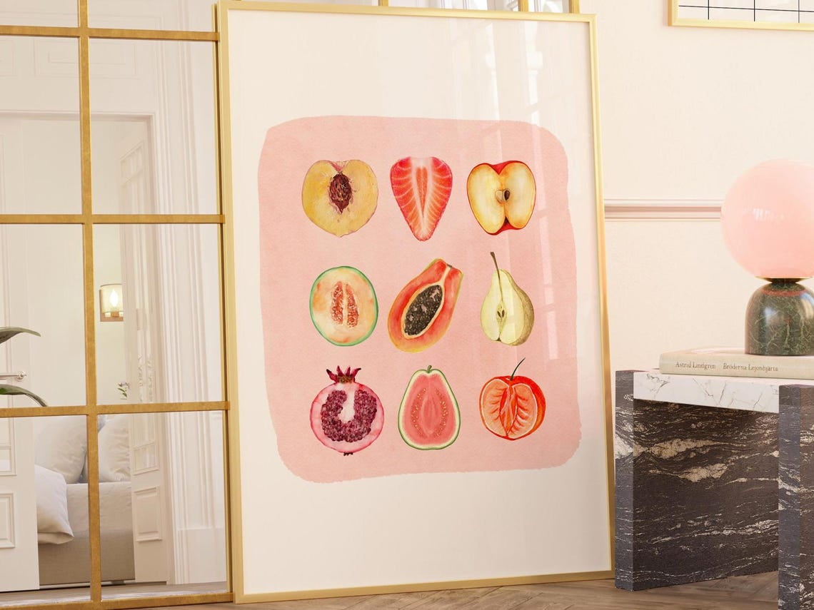 Sliced Feminine Fruit Art Print Fruity Sliced Vintage Poster ...