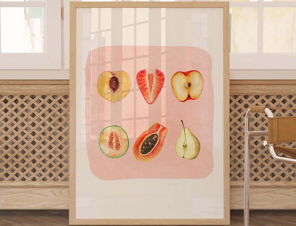 Sliced Feminine Fruit Art Print Fruity Sliced Vintage Poster ...