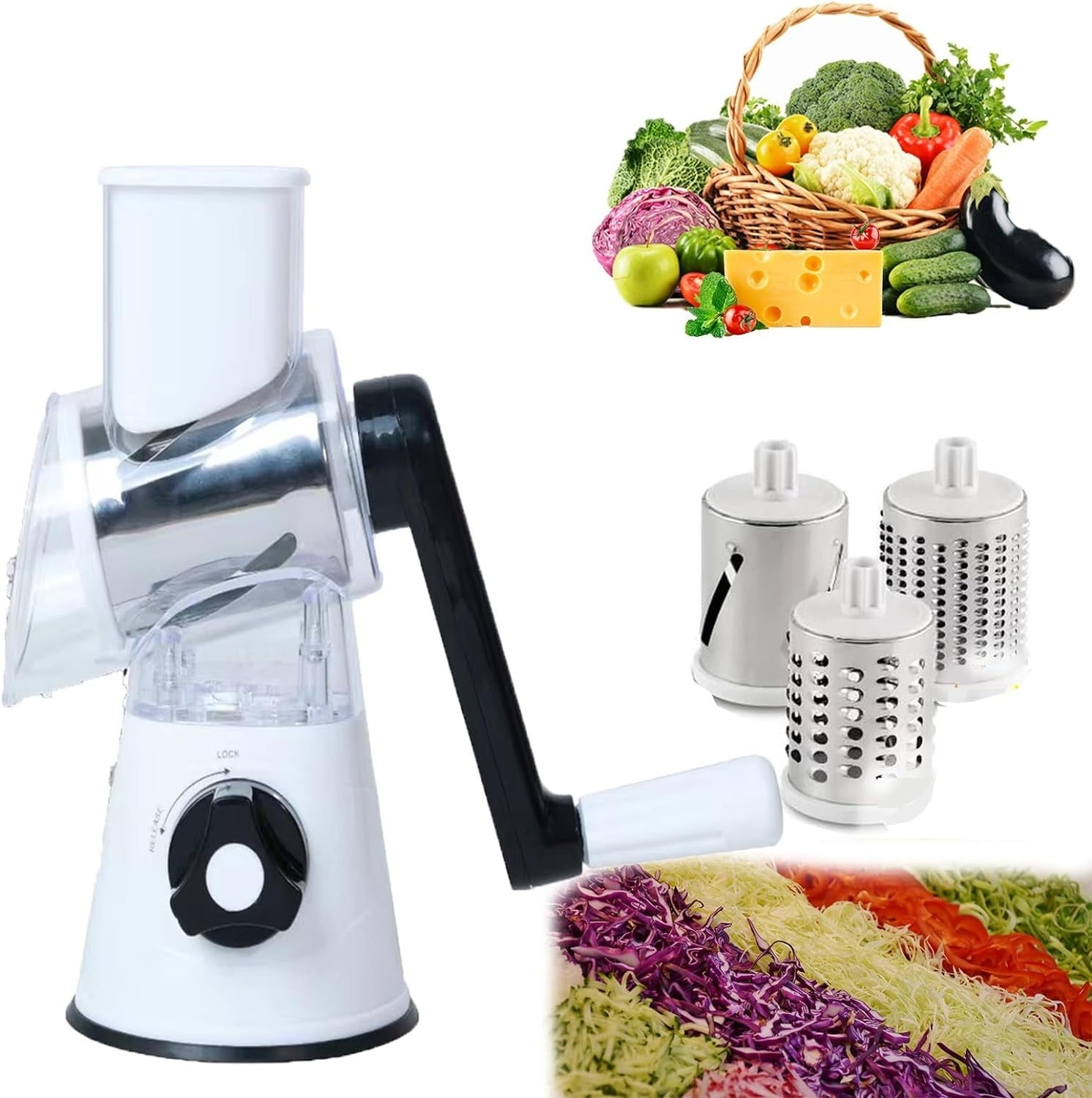 Slicier M - Kitchen Master, 3 in 1 Rotary Cheese Grater Cheese Shredder ...