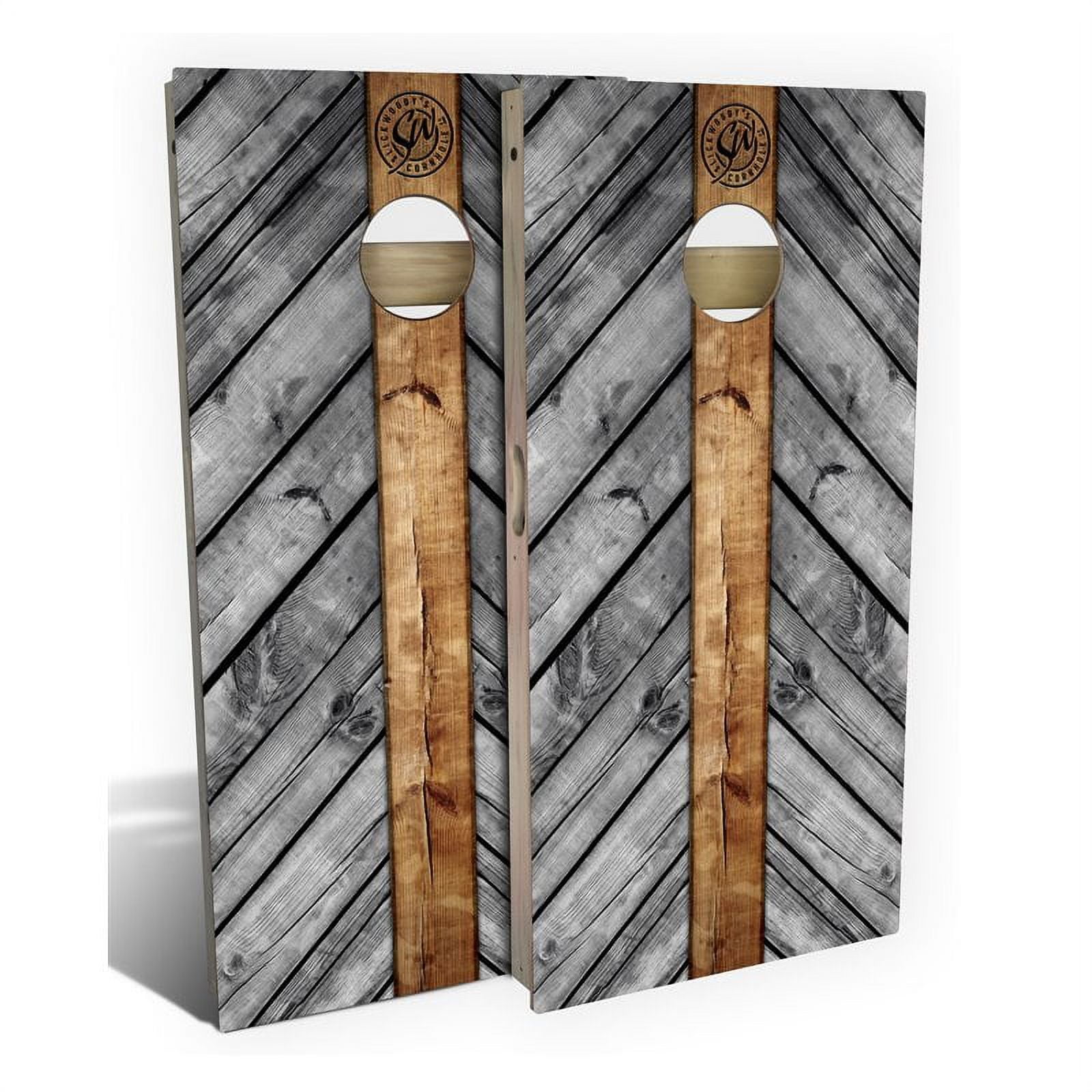 Slick Woody's Grey Wood Lines Regulation Cornhole Board Set (Includes 8 ...
