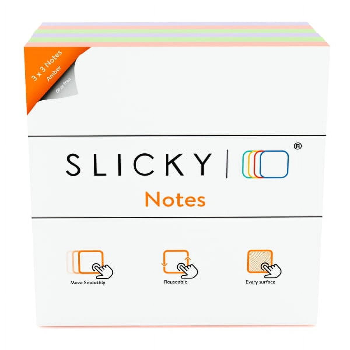 Slickynotes Self-Stick Notes, 3" x 3", 100% Recycled, Assorted Colors ...