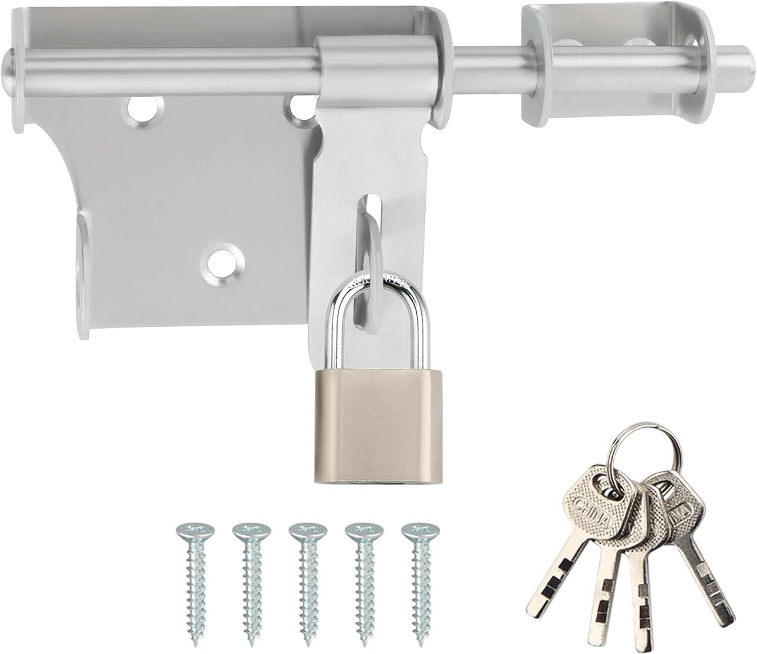 Slide Bolt Gate Latch with Padlock Set,Heavy Duty Barrel Bolts Safety ...