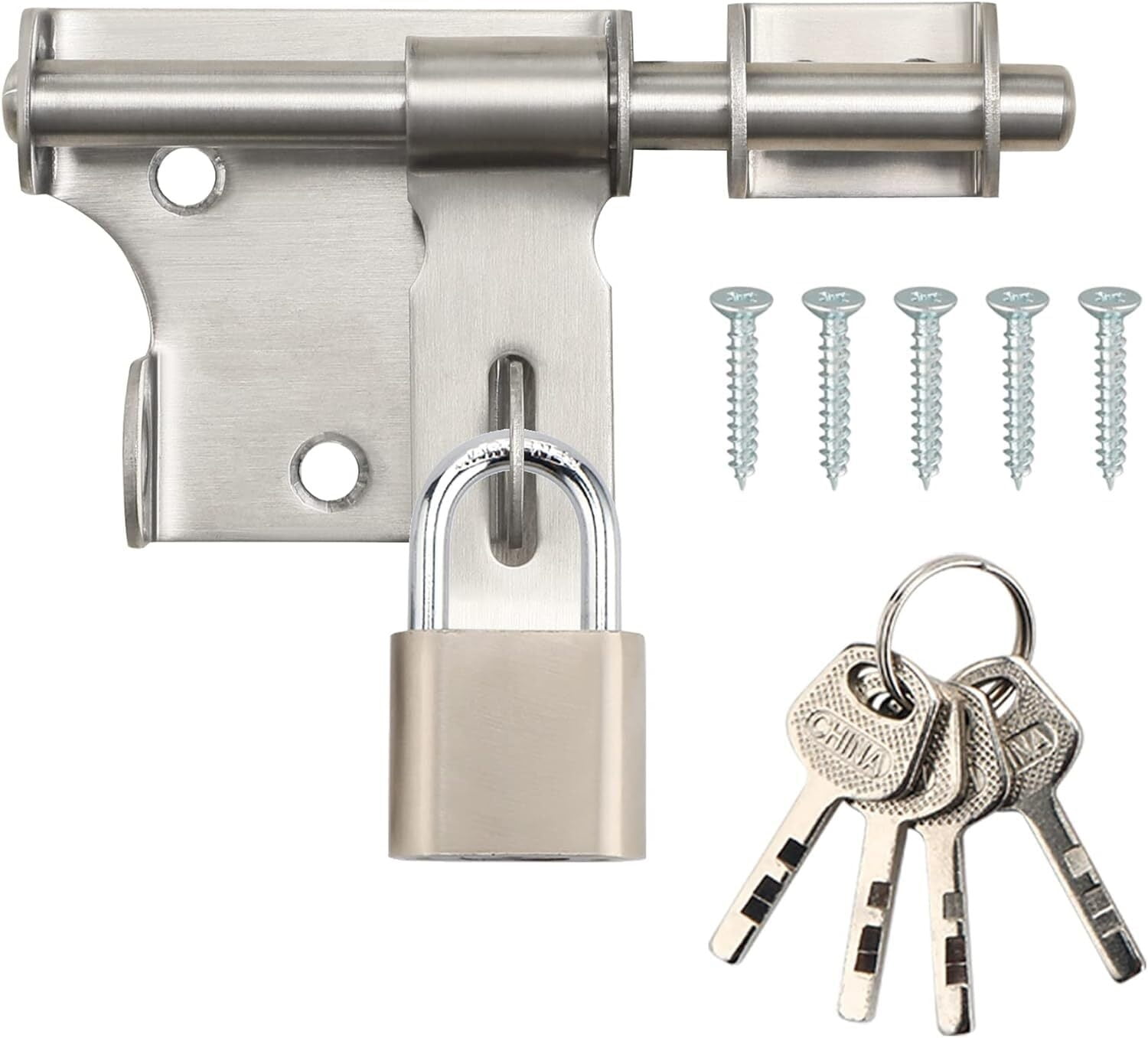 Slide Bolt Gate Latch with Padlock Set,Heavy Duty Barrel Bolts Safety ...