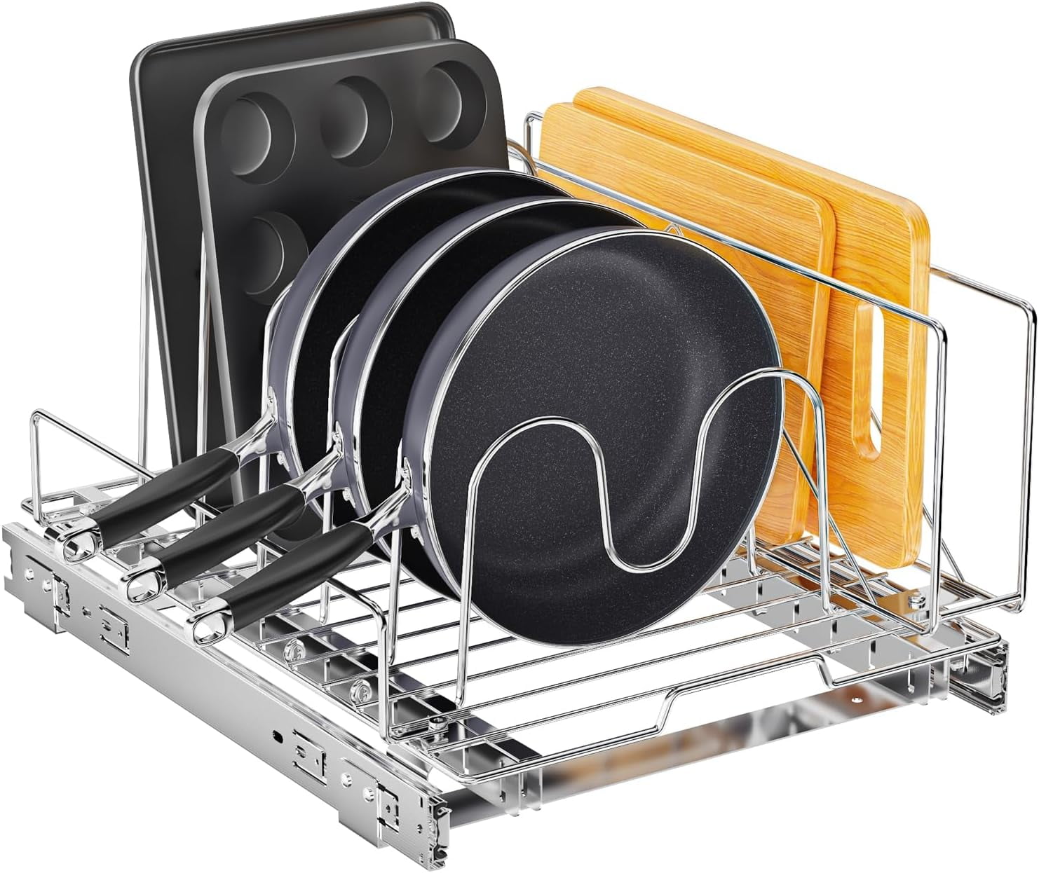 Slide Out Cutting Board, Bakeware, and Tray Organizer, Wire Pull Out ...