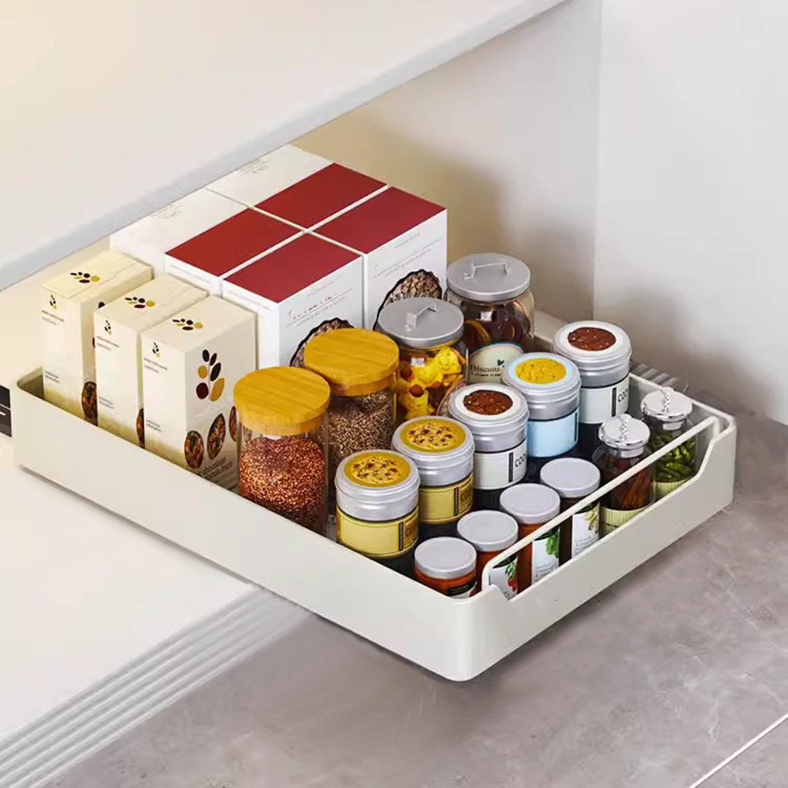 Slide Out Cabinet Organizer, Sliding Drawer Pantry Shelf with Damping ...