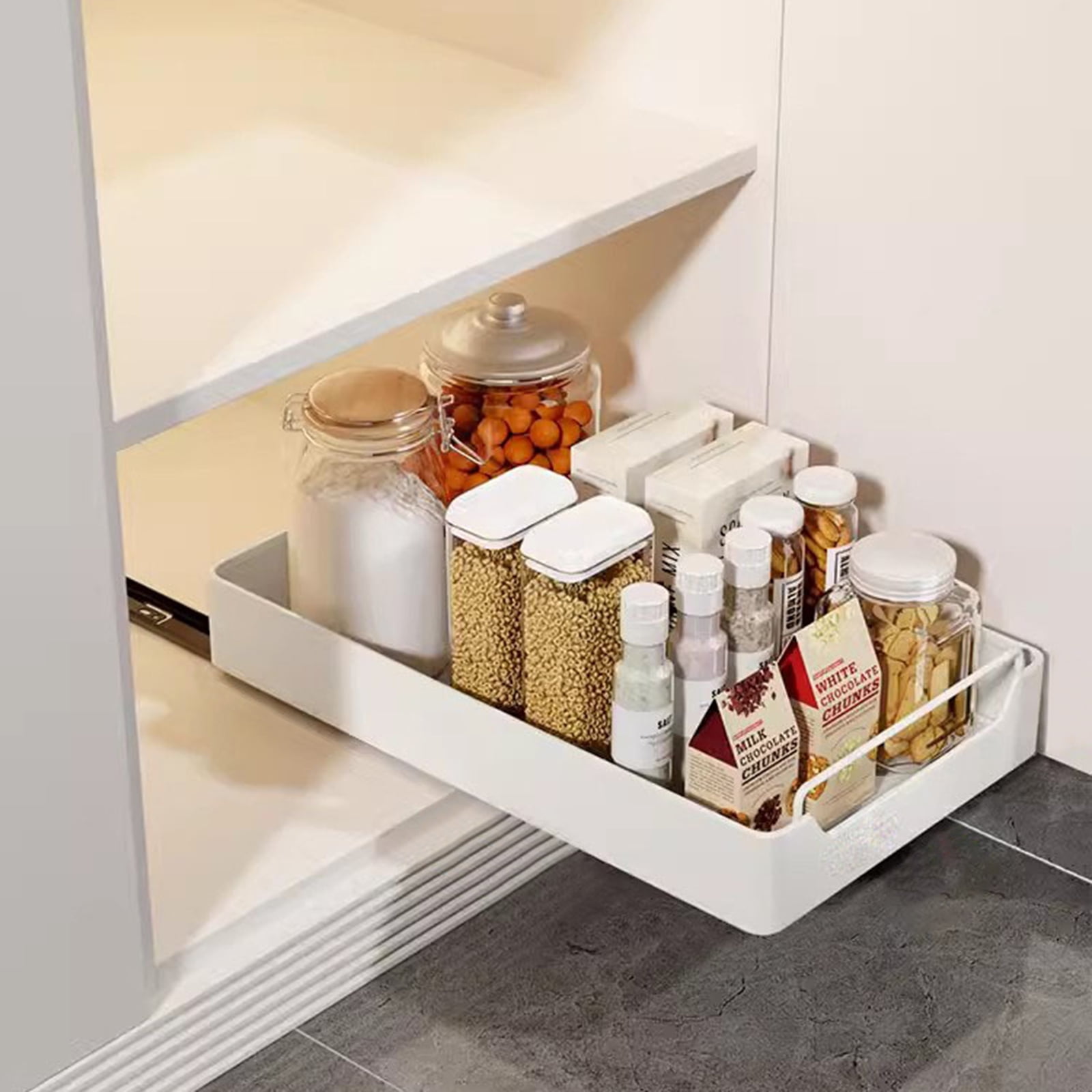 Slide Out Cabinet Organizer, Sliding Drawer Pantry Shelf With Damping ...
