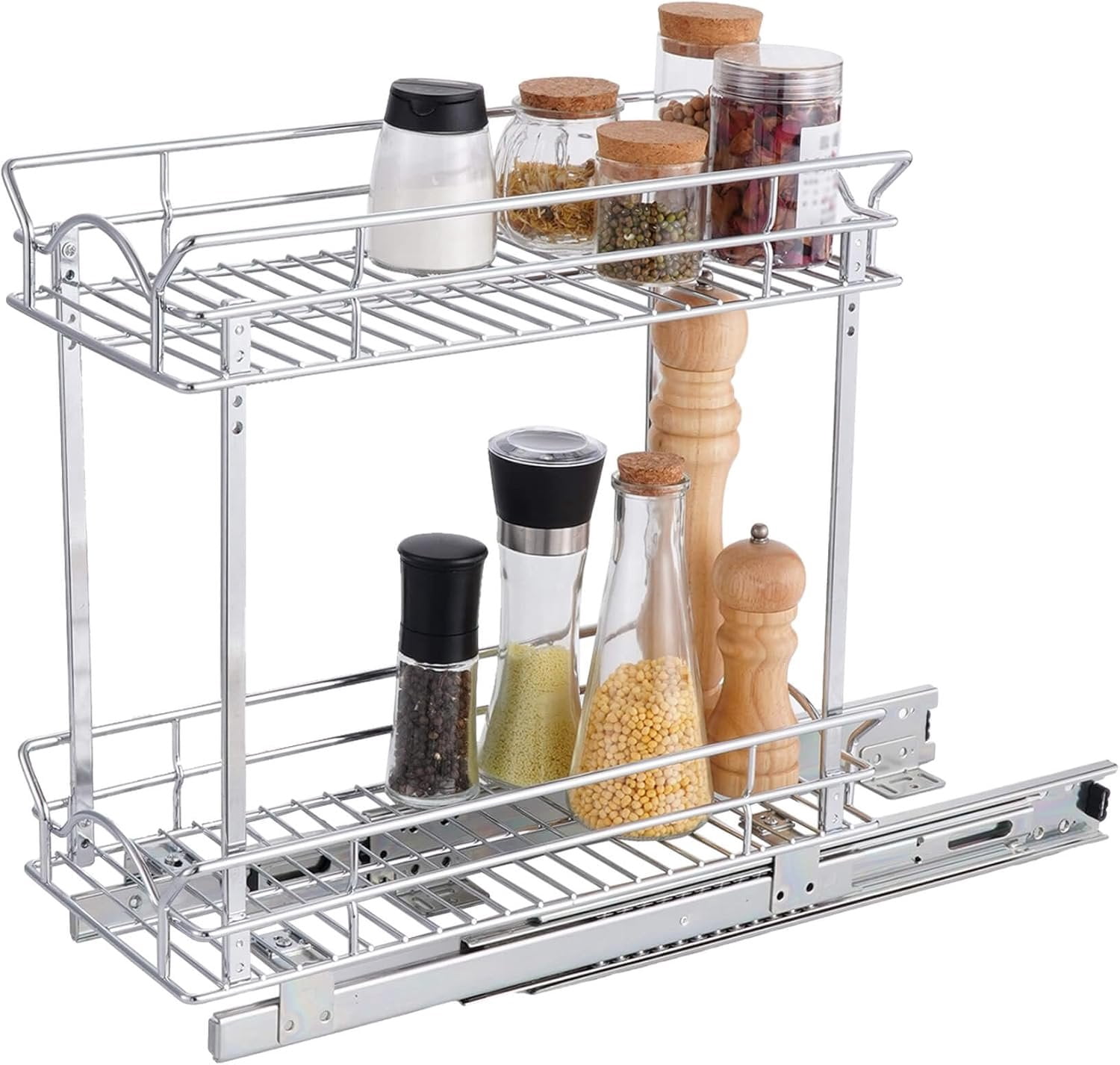 Slide Out Cabinet Organizer for Narrow Cabinet (9" W X 21" D), 2 Tier ...
