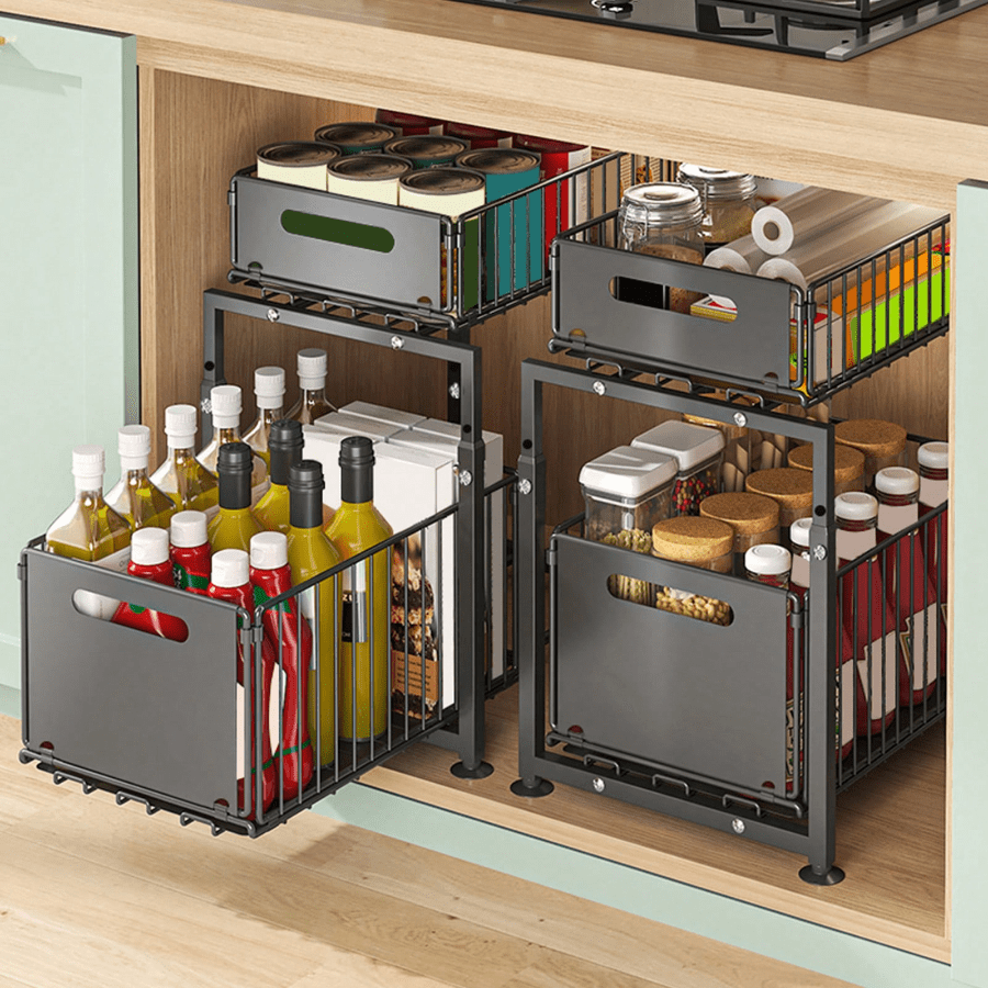 Slide-Out Storage Rack Under Sink,New Kitchen Pull-Out Storage Basket ...