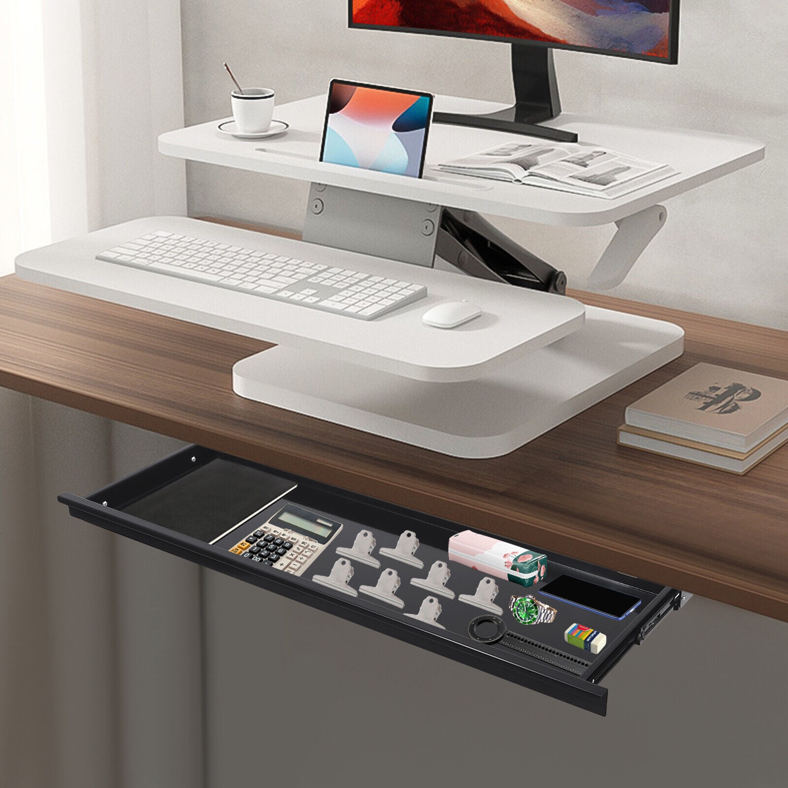 Slide Out Under Desk Keyboard Tray Pull Out Keyboard Drawer Shelf Space ...