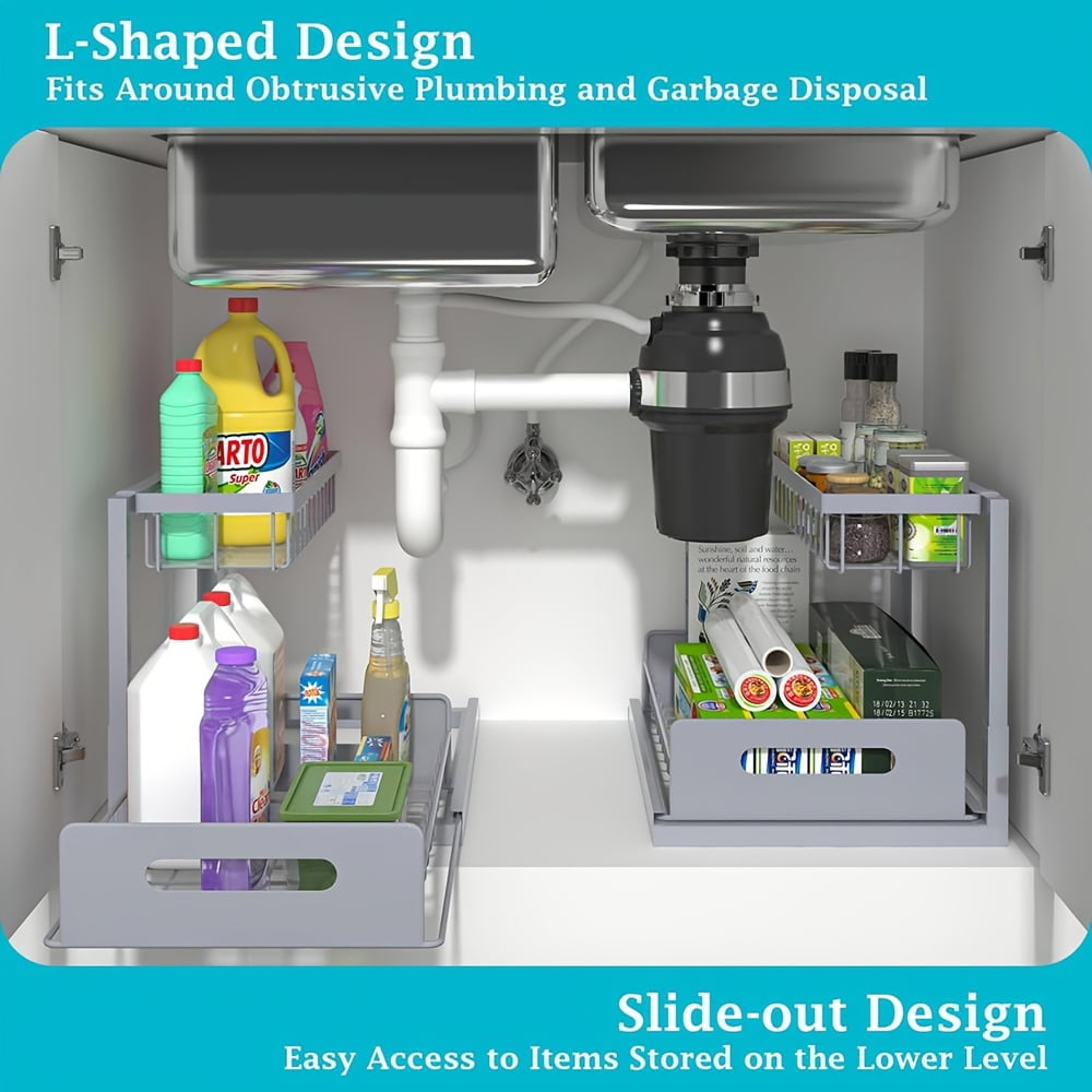 [Slide Out] Under Sink Organizer | 2 Tier | Metal | Slide Out | Kitchen ...
