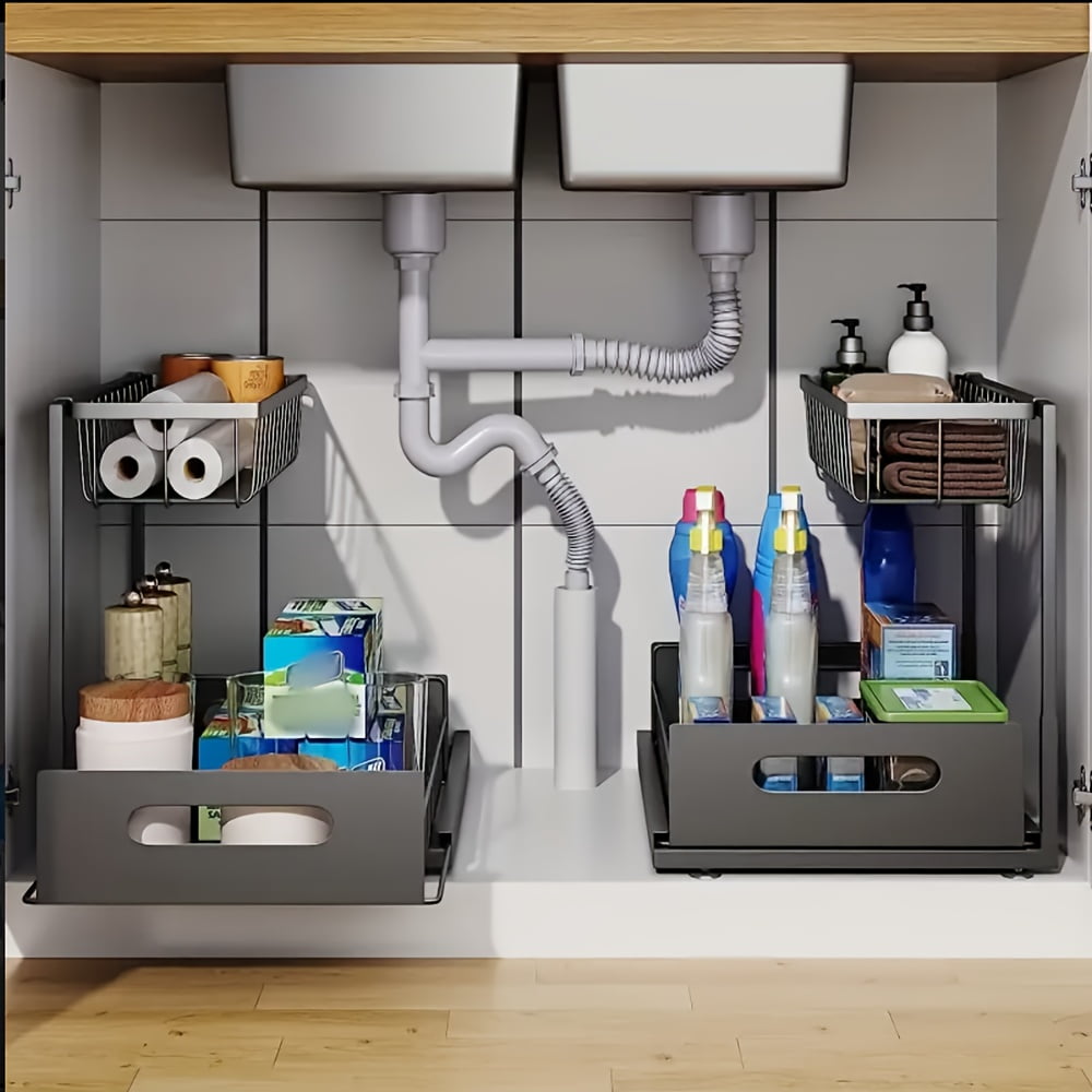 [Slide Out] Under Sink Organizer | 2 Tier | Metal | Slide Out | Kitchen ...