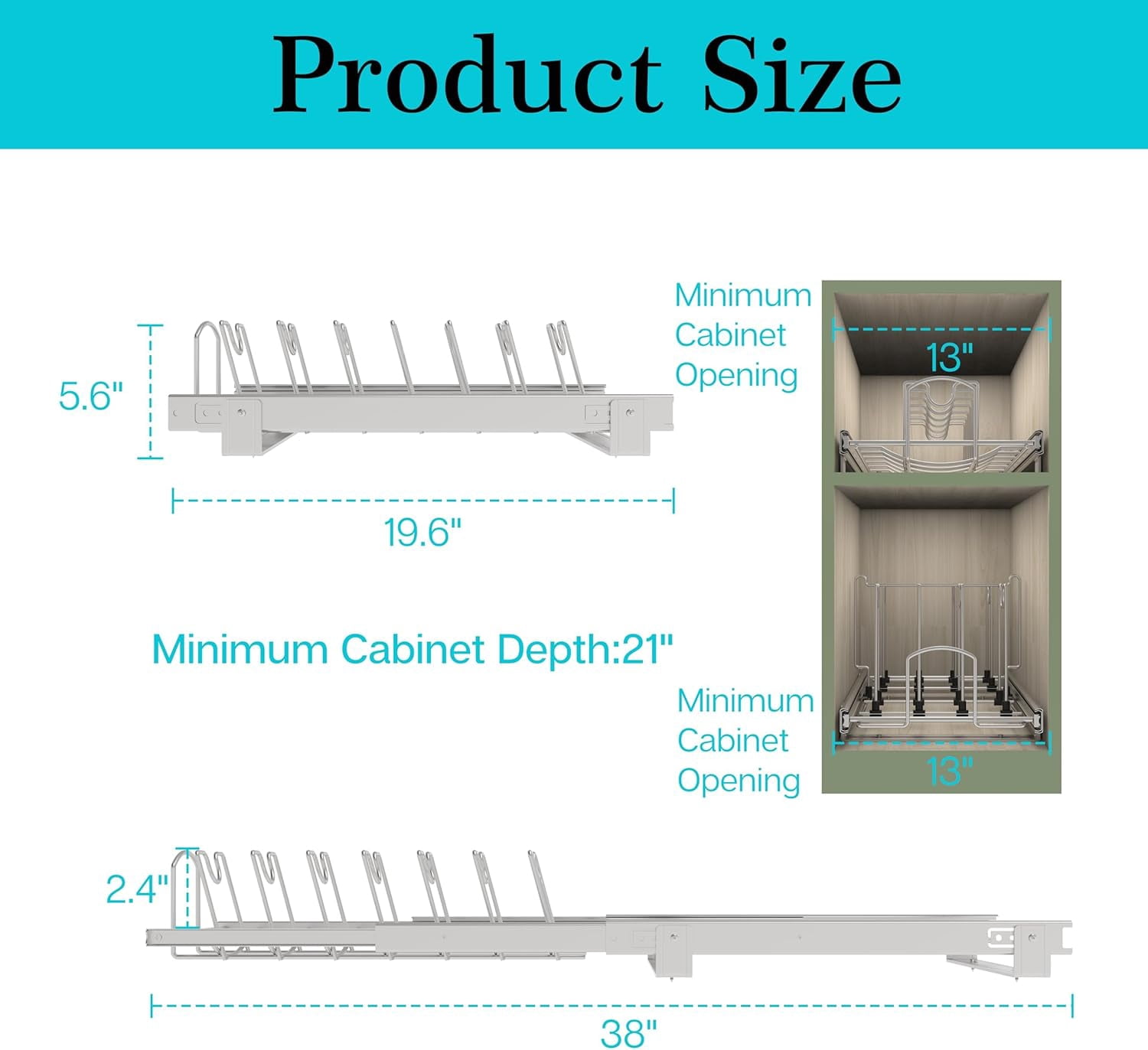 Slide Out Pan and Pot Lid Organizer For Under Cabinet, Wire Dividers ...