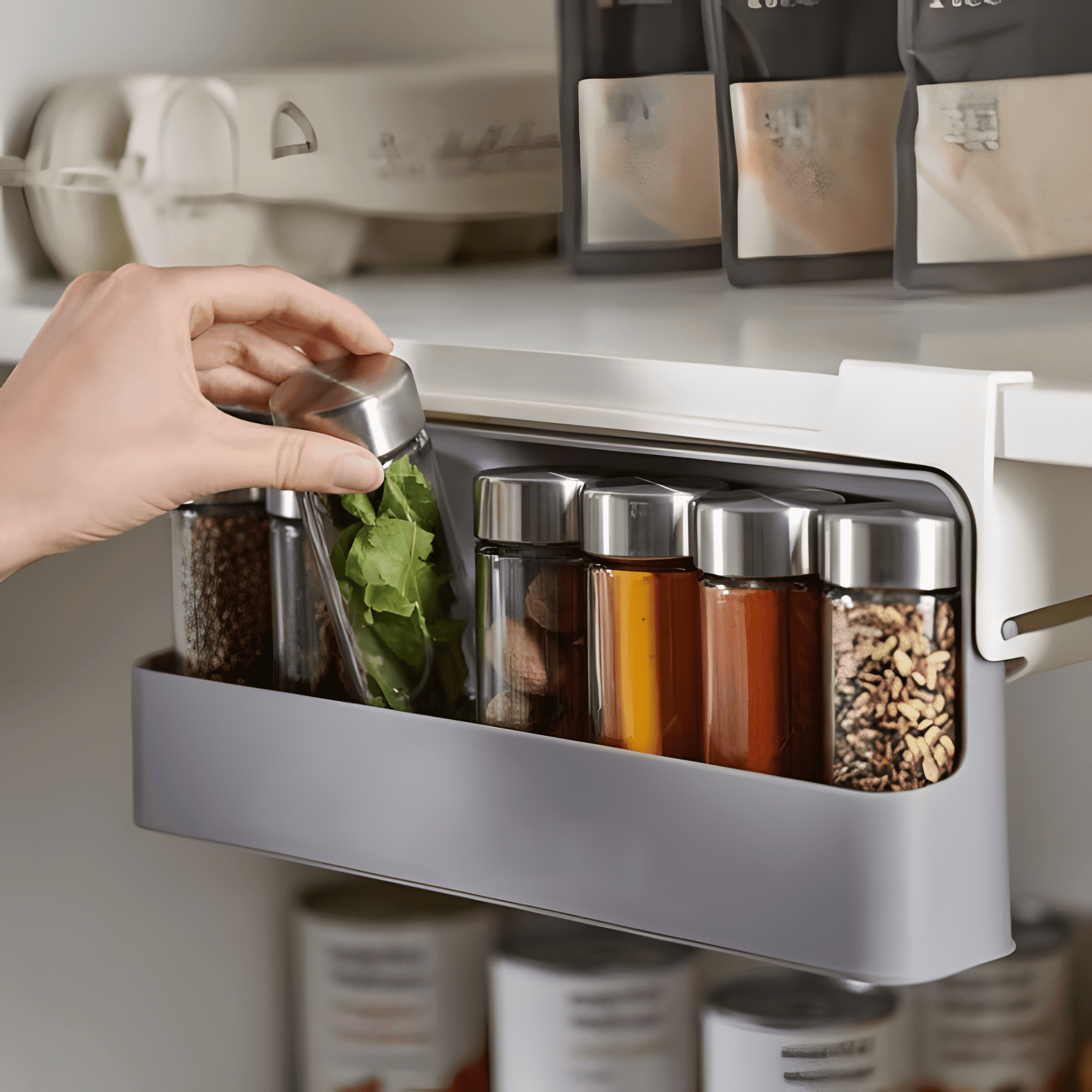 Slide Rack Cabinet Shelf, Under Cabinet Spice Rack Pull Down Hidden ...
