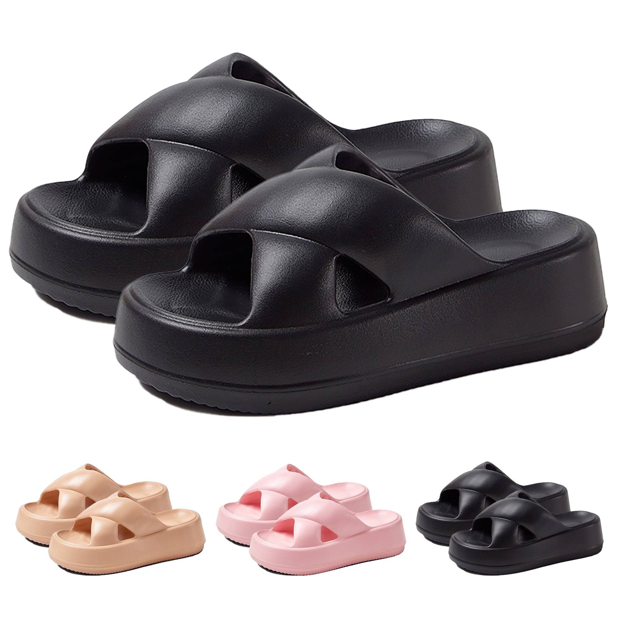 Women Slide Sandals, Girls Pillow Slippers for Beach, Pool, Shower ...