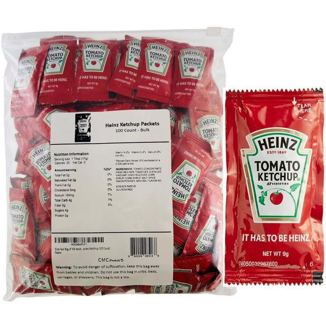 Slide Seal Bag of 100 Heinz 9g Ketchup Condiment Packs Condiment Packs ...