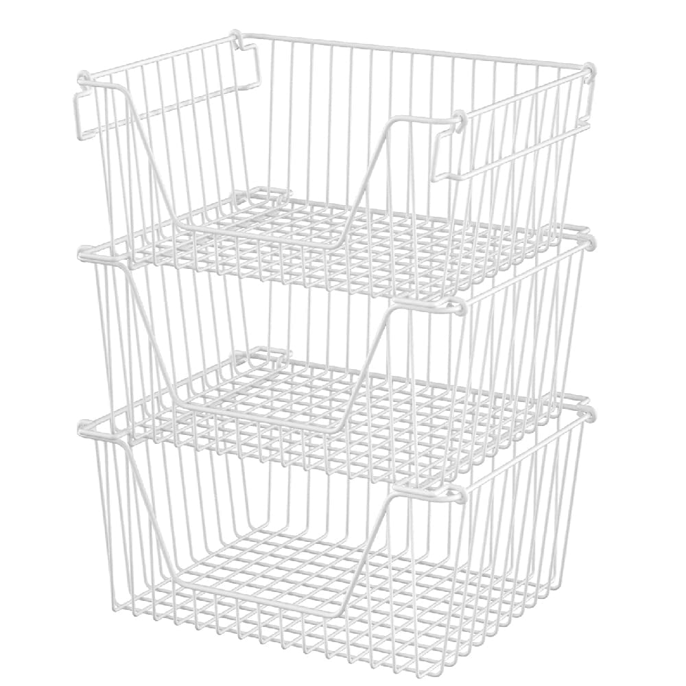Slideep 14" Large Bin Baskets Stacking Baskets Sturdy Metal Wire ...