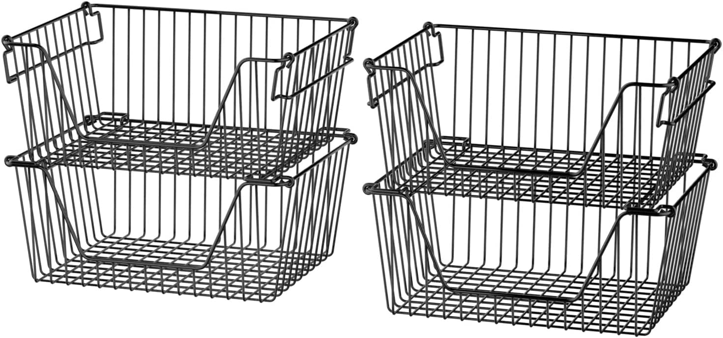 Slideep Wire Storage Baskets for Organizing, 4 Pack 14'' Stacking Metal ...
