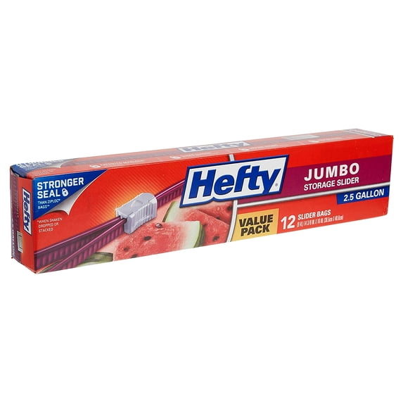 Hefty Slider Jumbo Storage Bags with Zipper, Large Zip Lock, 2.5 Gallon ...