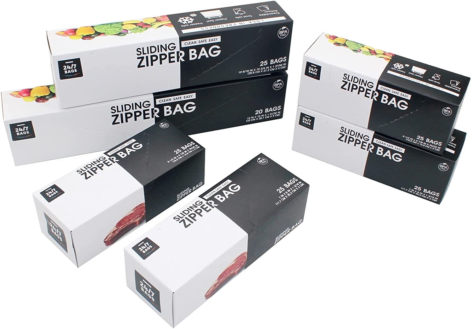24/7 Bags - Multipurpose Slider Storage Bags, Variety Pack, 4 Sizes ...