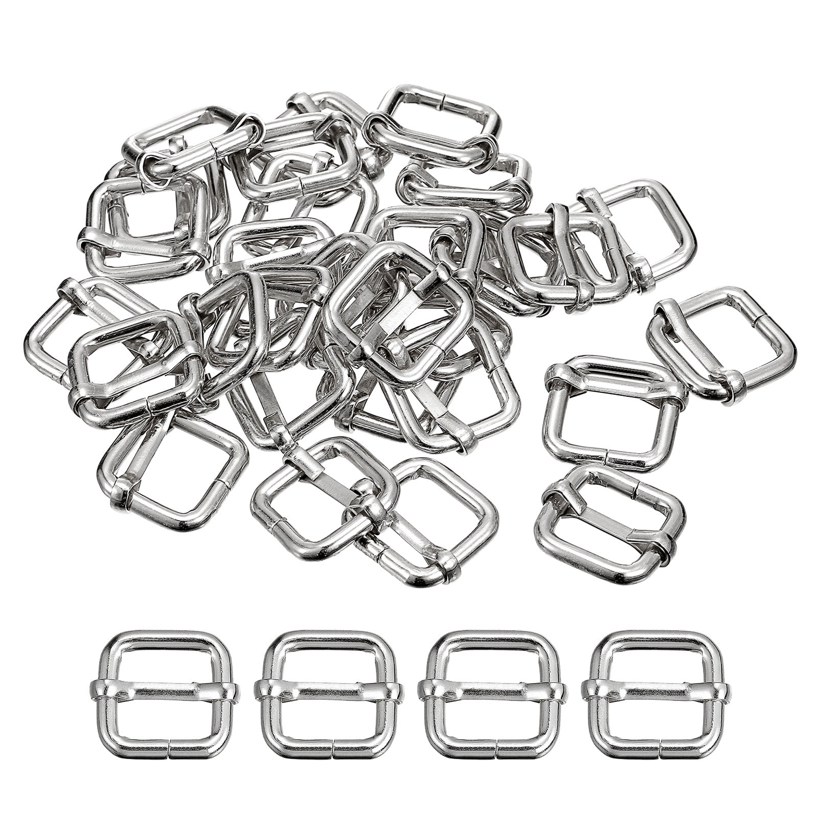 Slides Buckles, 30 Pack 15x15x3.8mm Metal Roller Pin Buckles, Silver ...