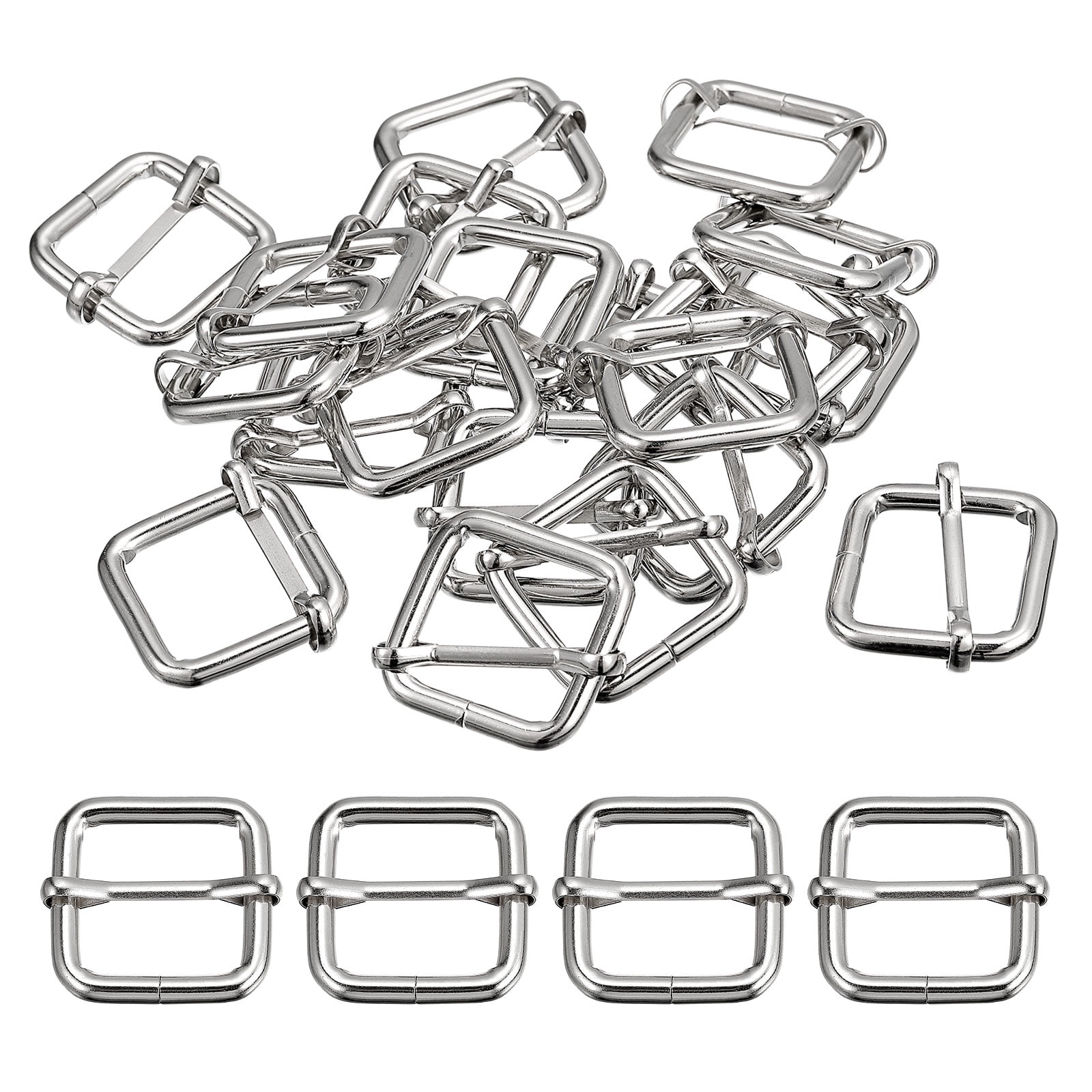 Slides Buckles, 40 Pack 25x25x4.8mm Metal Roller Pin Buckles, Silver ...