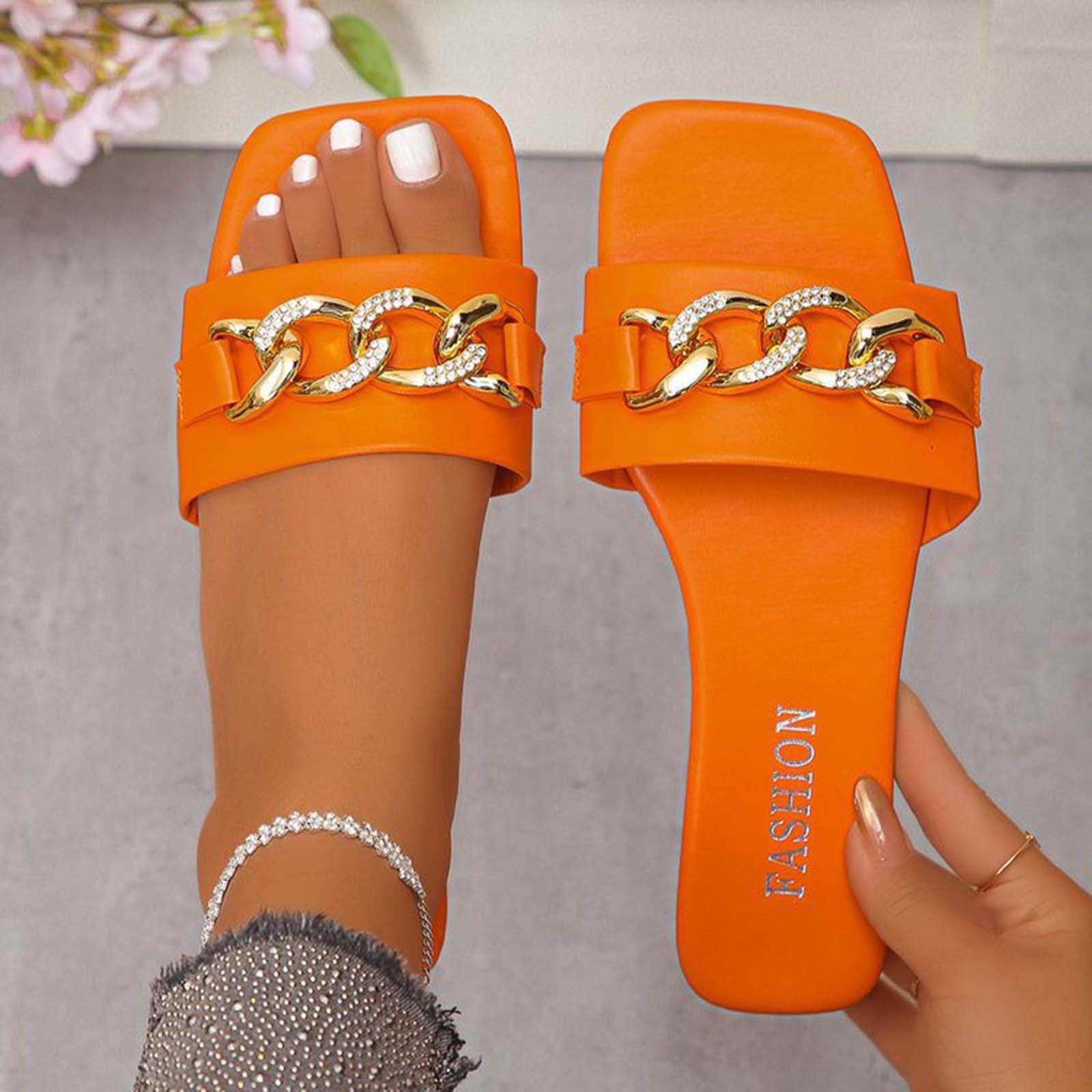 Slides for Women Clearance Wide Width Flat Sandals 2025 Faux Leather ...
