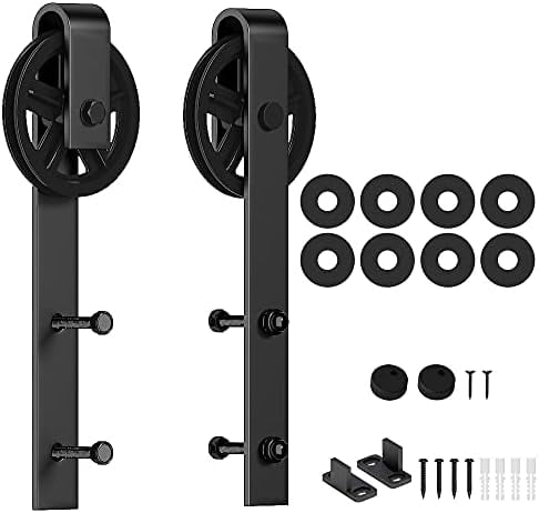 Sliding Barn Door Hardware Roller Set Black (Spoke Wheel Hanger Set ...
