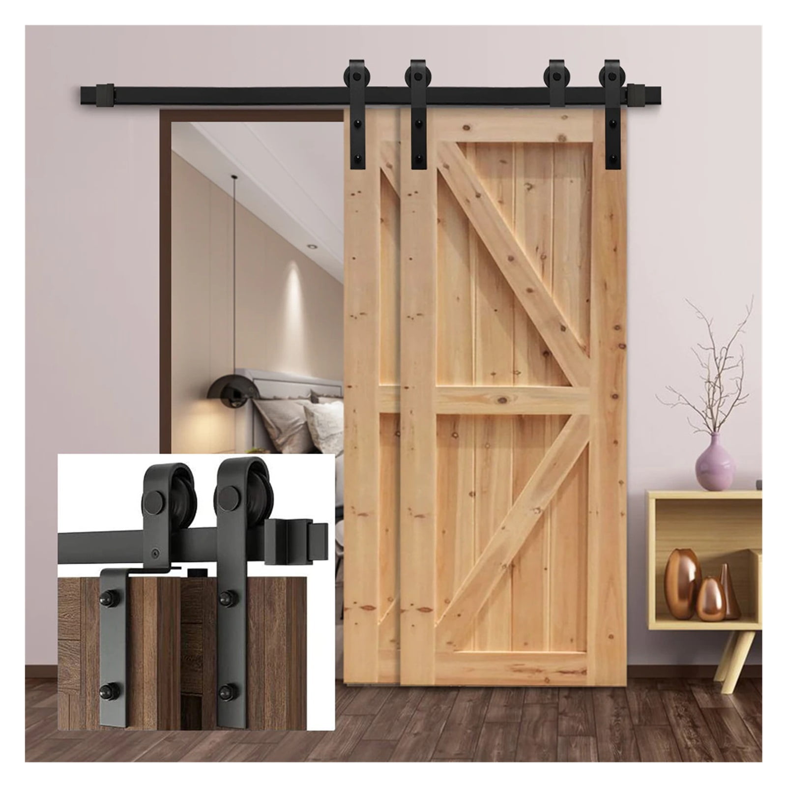 Sliding Barn Door Hardware Track Bent Hanger System 4-9.6FT ,Easy to ...