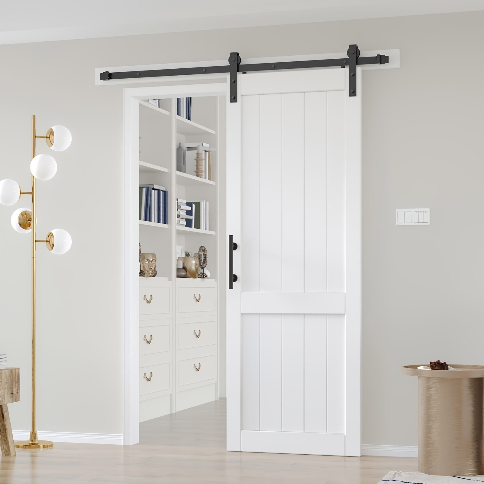 Sliding Barn Door Kit With Track Hardware, White MDF Wood, Easy Install ...