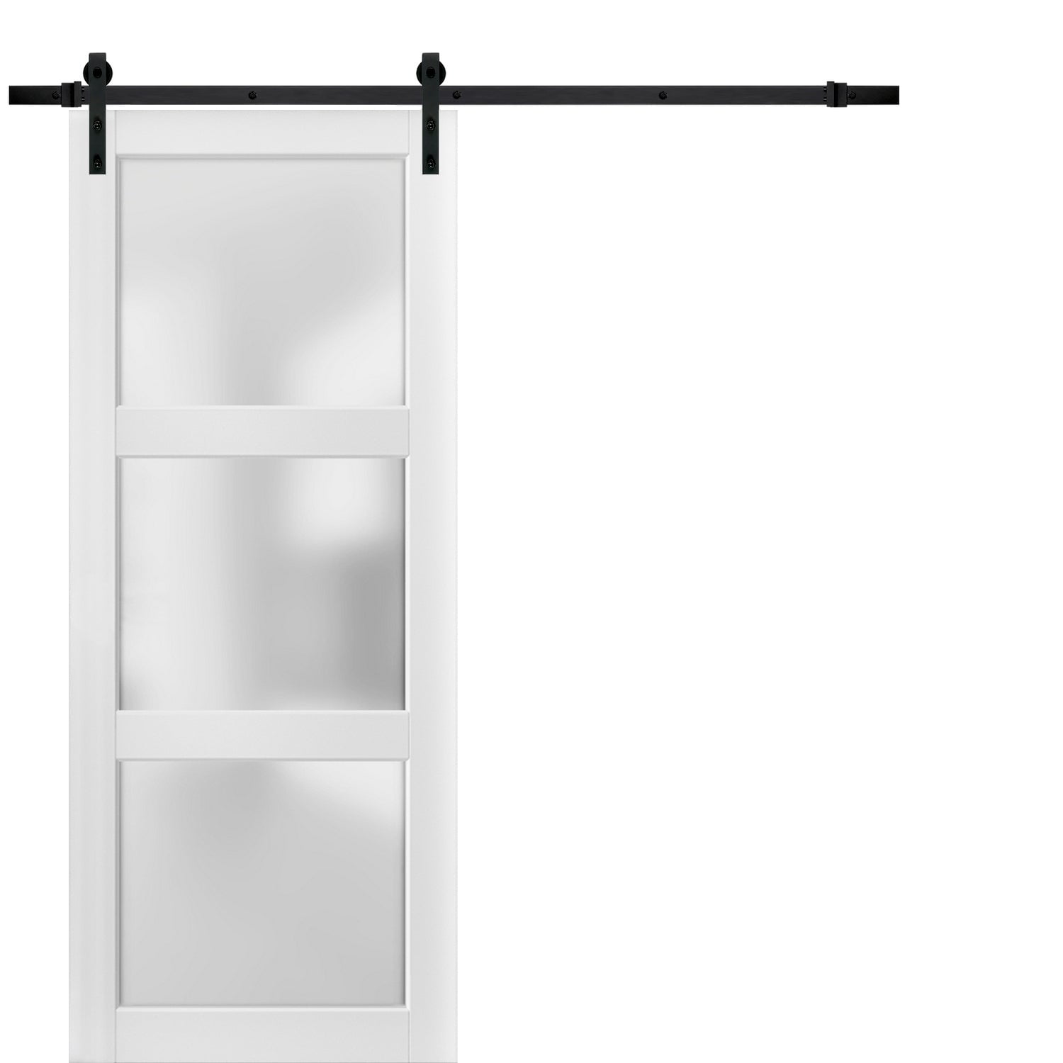 Sliding Barn Door with Hardware | Lucia 2552 White Silk with Frosted ...