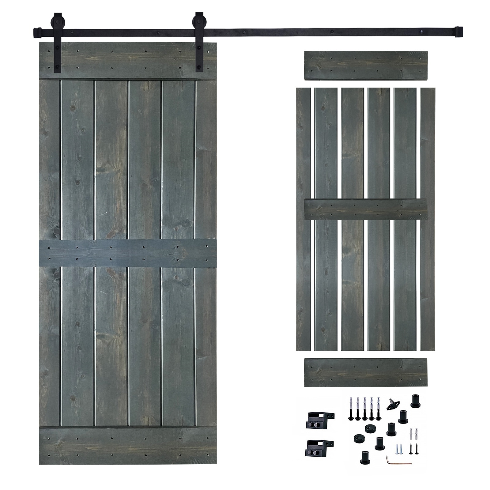 Nauxus Sliding Barn Wood Door with Hardware Kit,Pre-Drilled to Assemble ...