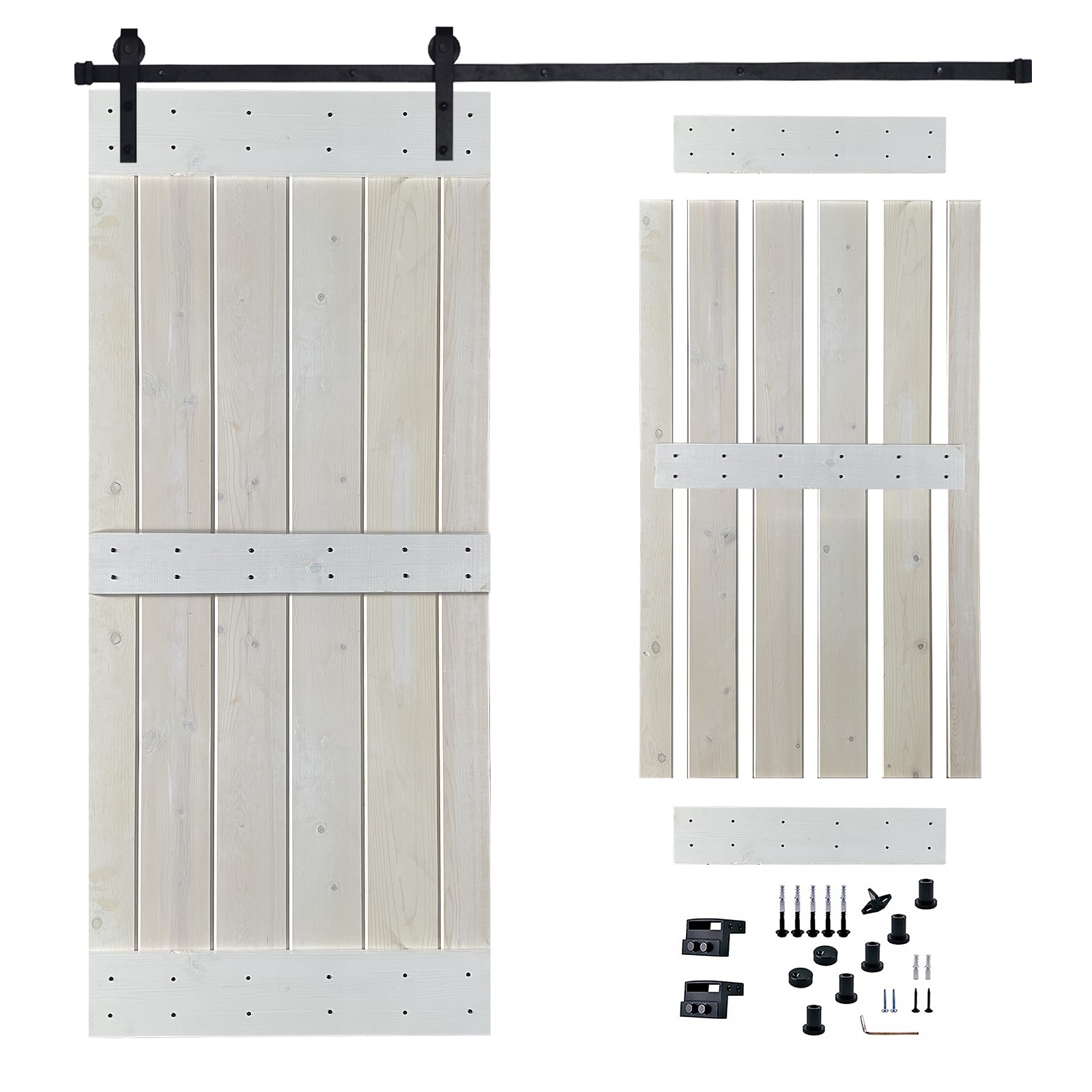 Nauxus Sliding Barn Wood Door with Hardware Kit,Pre-Drilled to Assemble ...