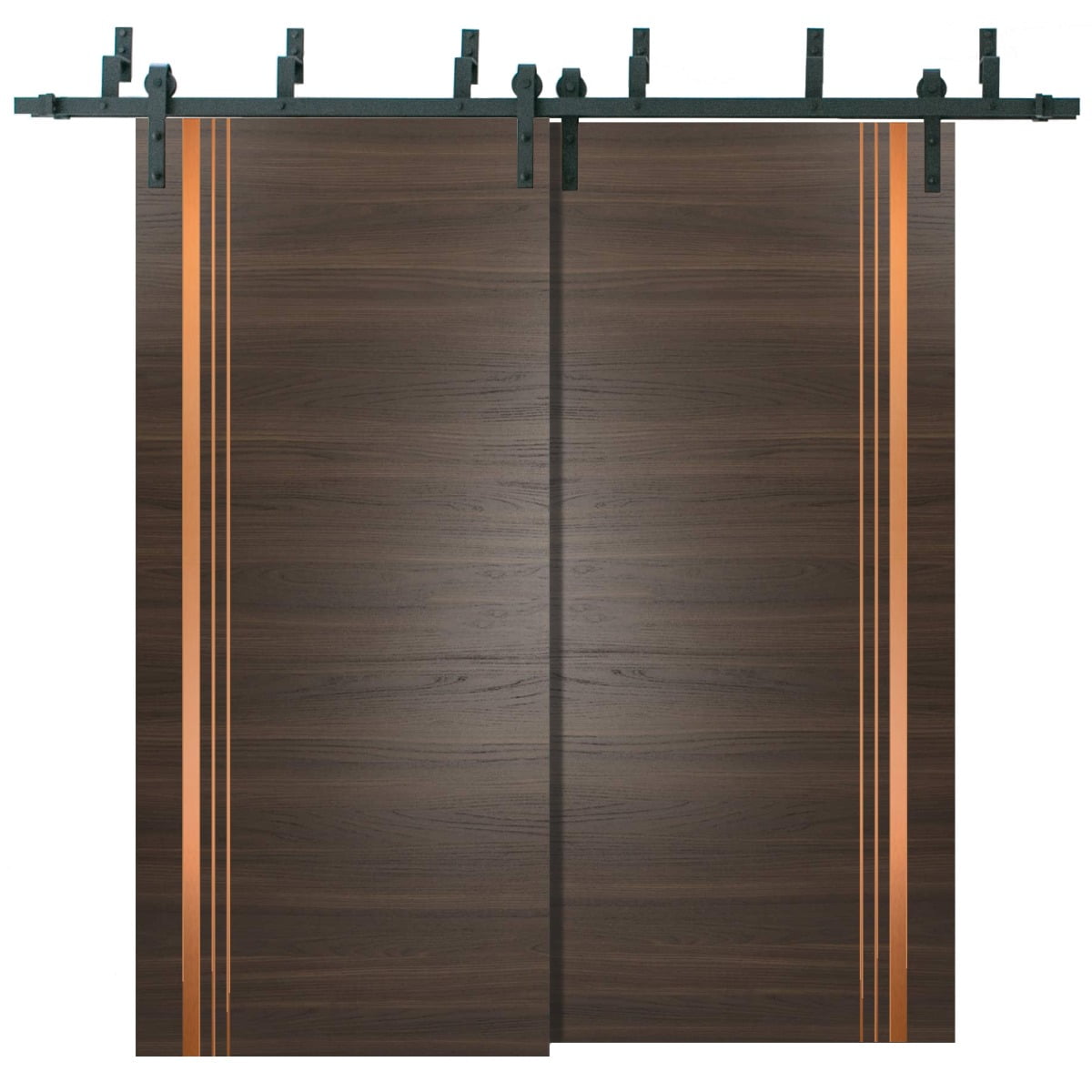 Sliding Closet Barn Bypass Doors 60 x 80 inches | Planum 1010 Chocolate Ash with Frosted Glass ...