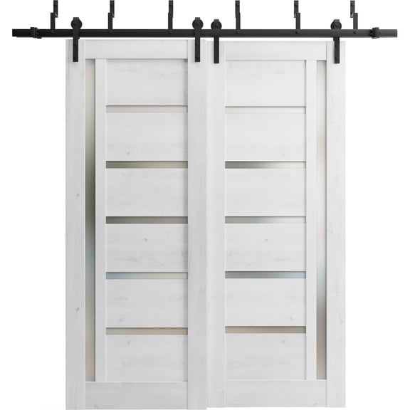 Sliding Closet Barn Bypass Doors | Quadro 4522 White Silk with Clear Glass | Sturdy 6.6ft Rails ...