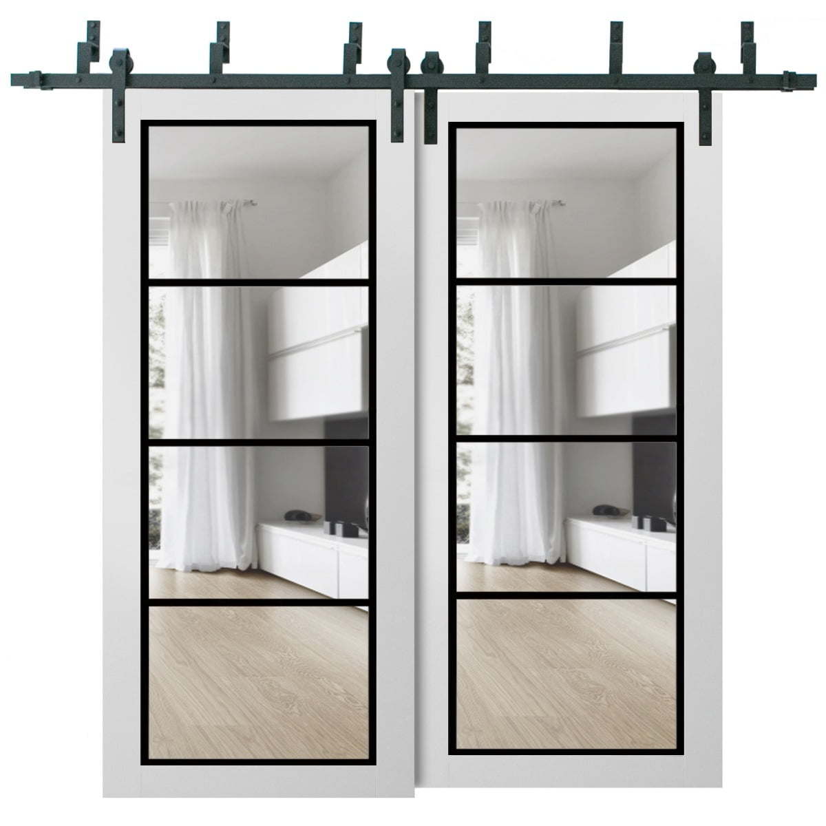 Sliding Closet Barn Bypass Doors 64 x 96 inches | Lucia 2466 White Silk ...