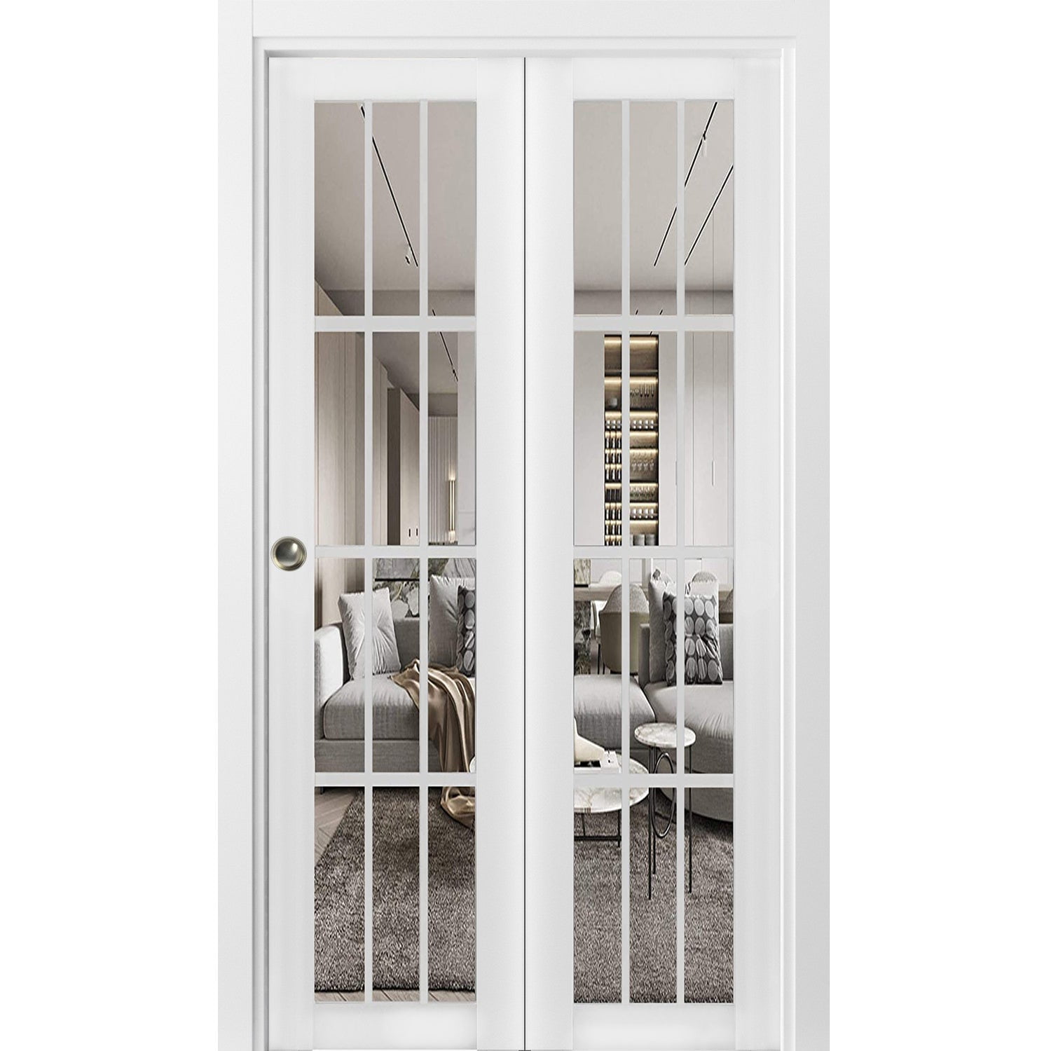 Sliding Closet Bi-fold Doors | Felicia 3355 White Silk with Clear Glass ...