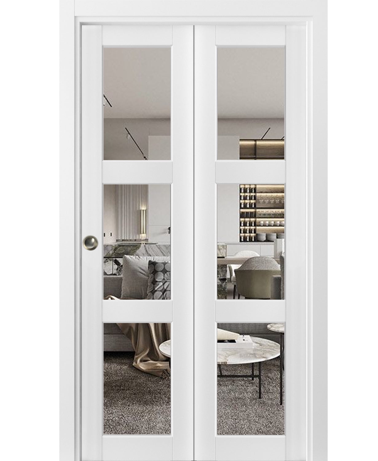 Sliding Closet Bi-fold Doors | Lucia 2555 White Silk with Clear Glass ...
