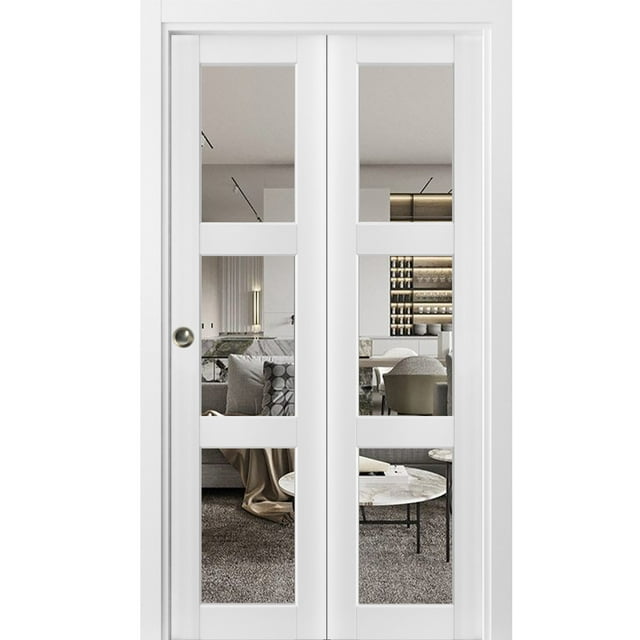 Sliding Closet Bi-fold Doors | Lucia 2555 White Silk with Clear Glass ...