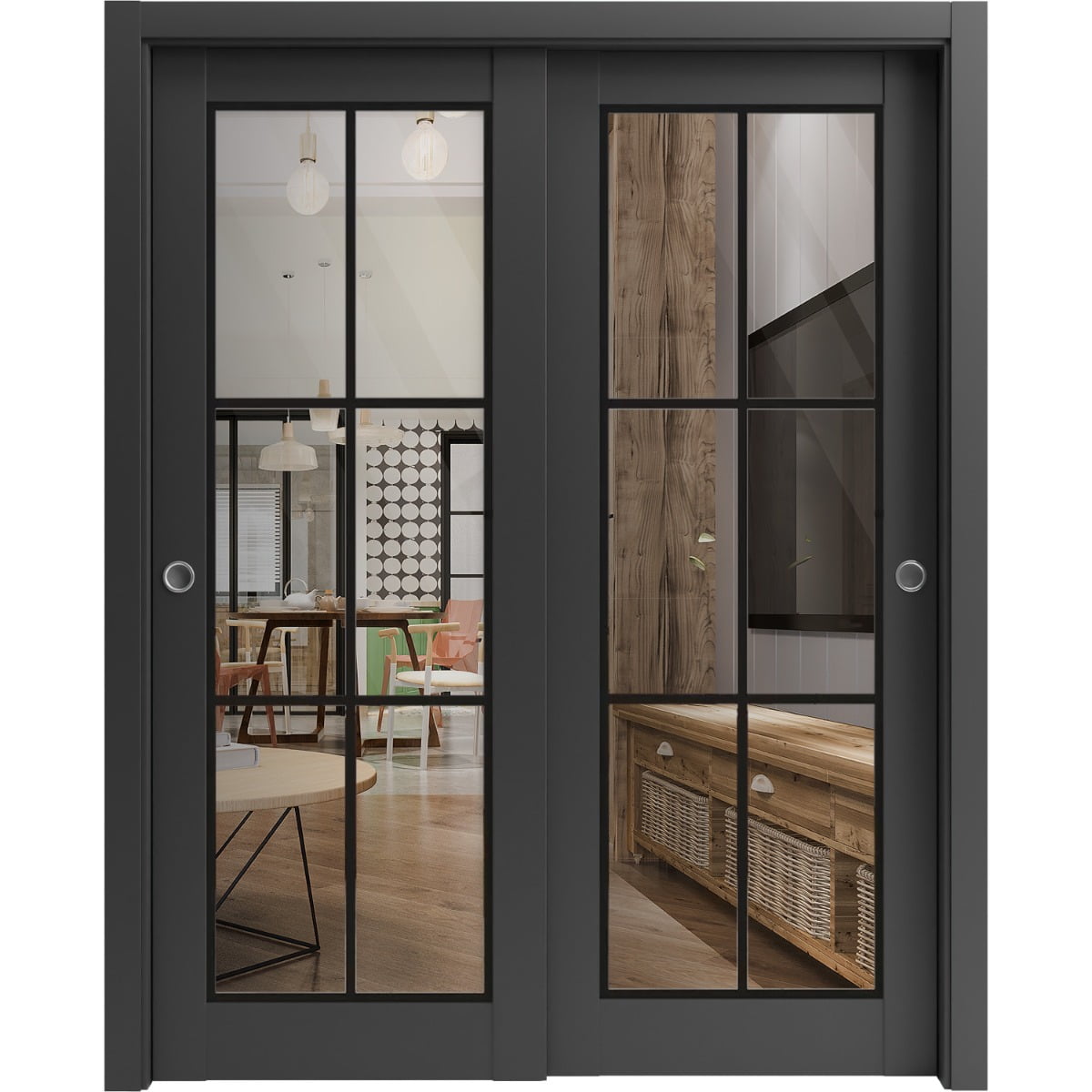 Sliding Closet Bypass Doors 56 x 80 inches | Lucia 2366 Matte Black ...