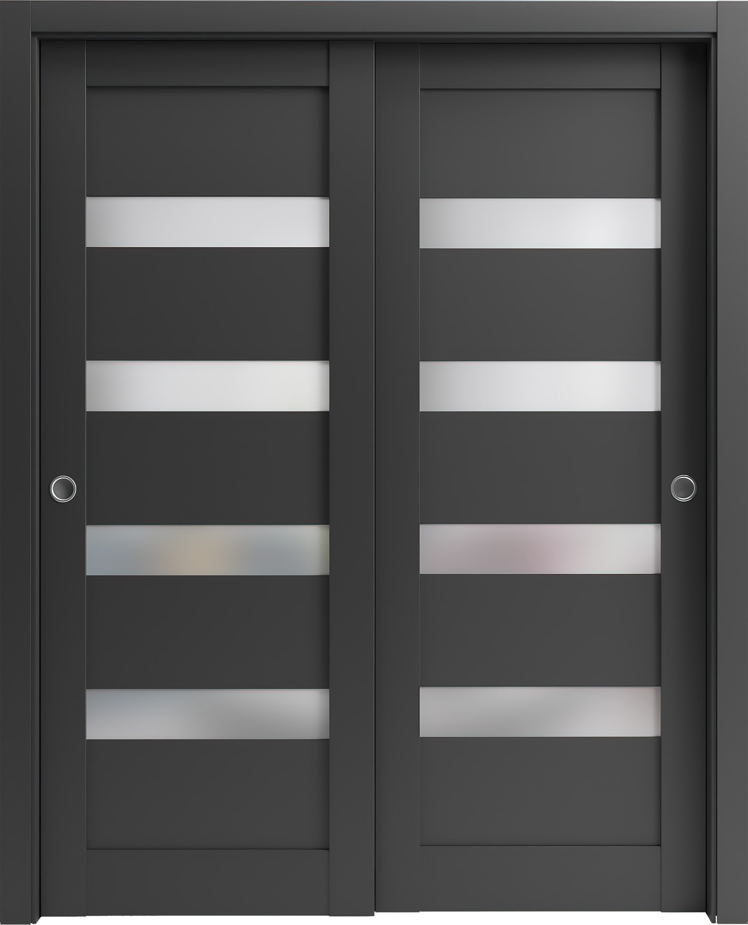 Sliding Closet Bypass Doors 72 x 80 inches | Quadro 4113 Matte Black Frosted Glass | Sturdy ...