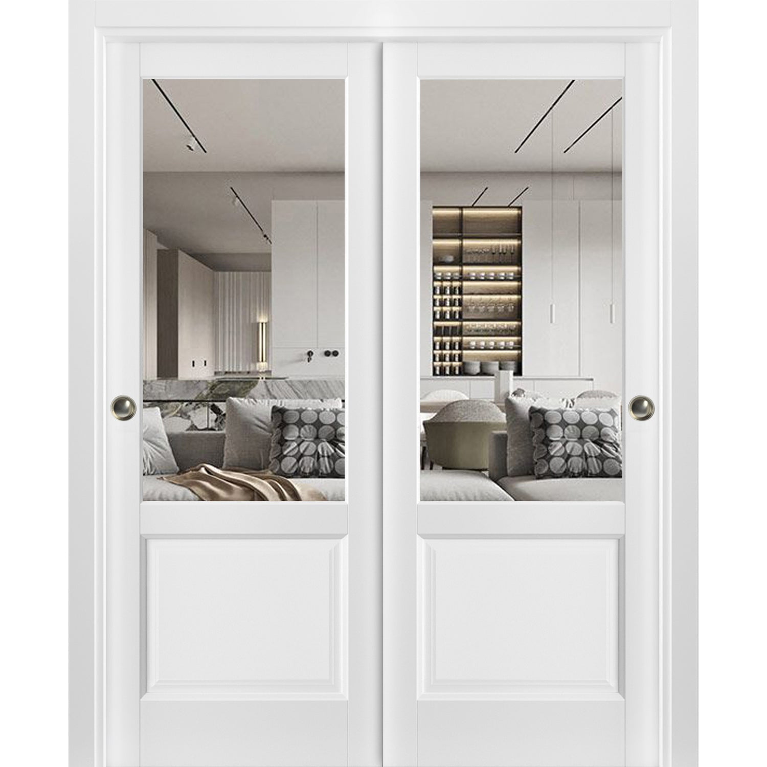 Sliding Closet Bypass Doors | Lucia 1533 White Silk with Clear Glass ...