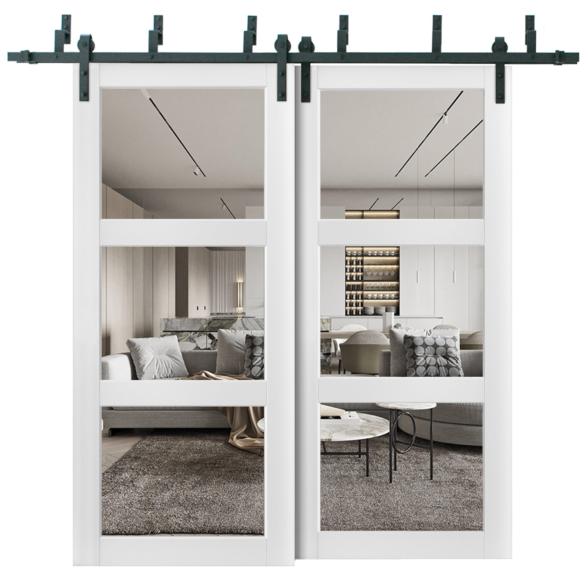 Sliding Closet Clear Glass 3 Lites Barn Bypass Doors | Lucia 2555 Matte ...