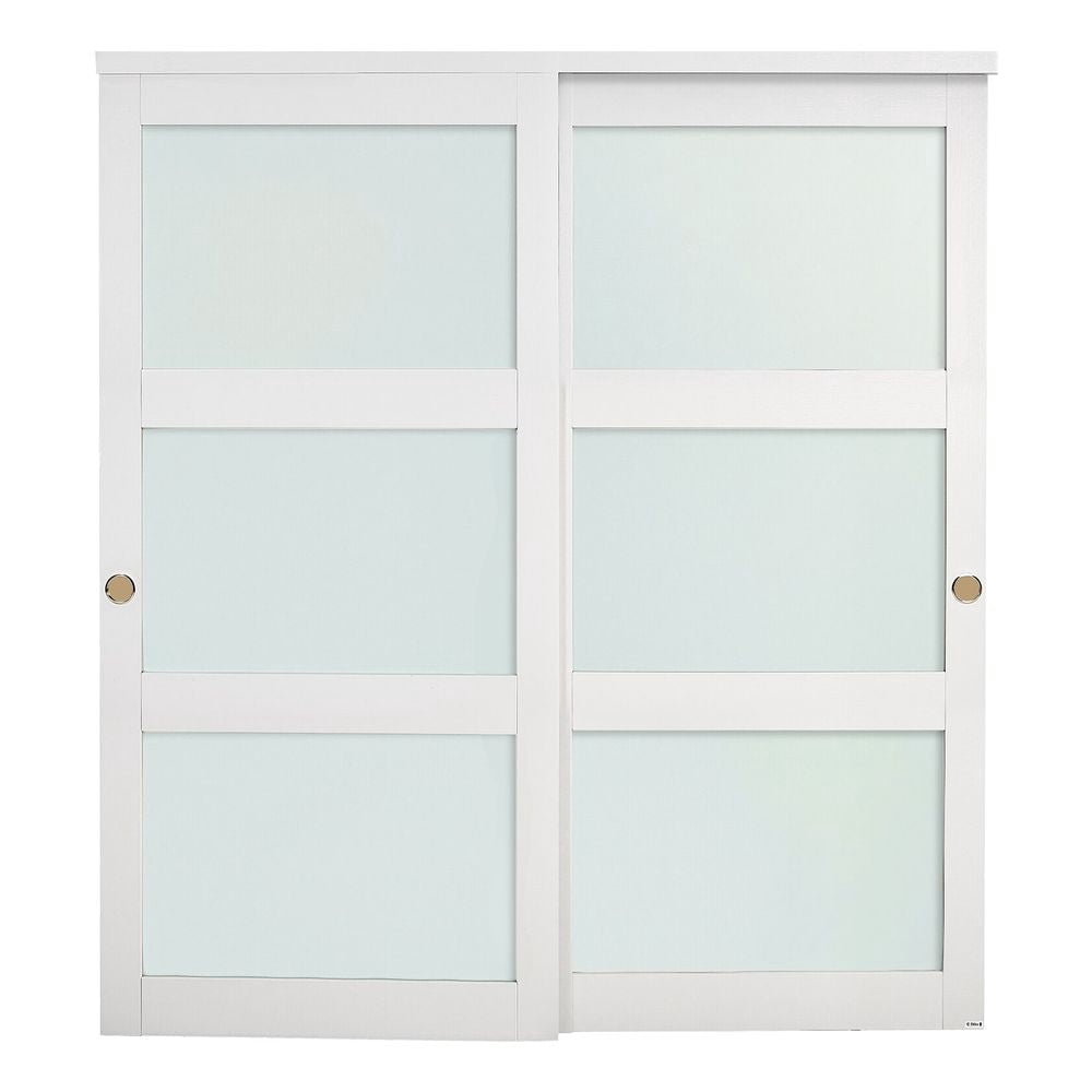 Sliding Closet Door, 72" (Double 37") x 80", 3-Lite Frosted Glass ...