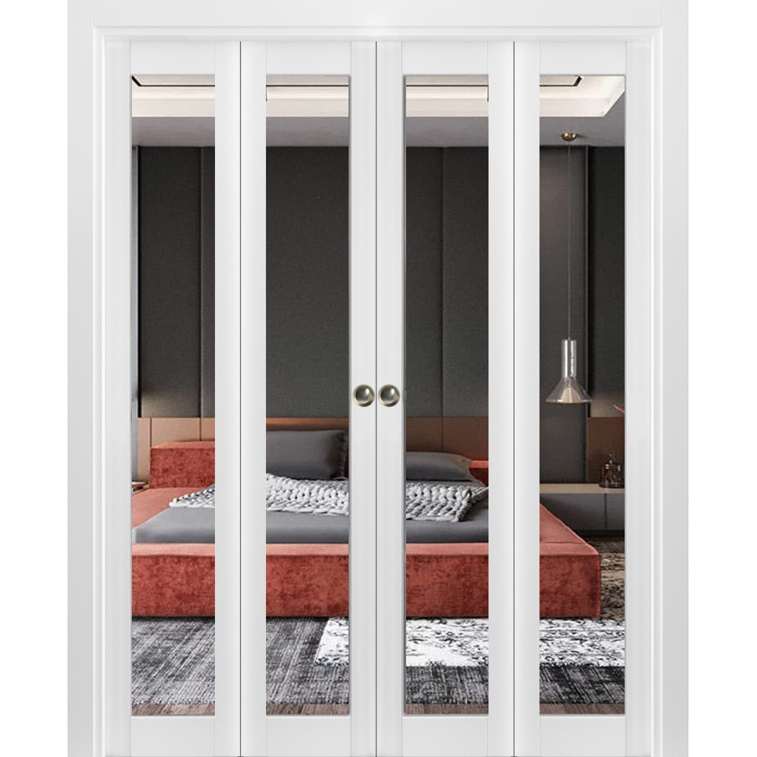 Sliding Closet Double Bi-fold Doors | Lucia 1299 White Silk with Mirror ...