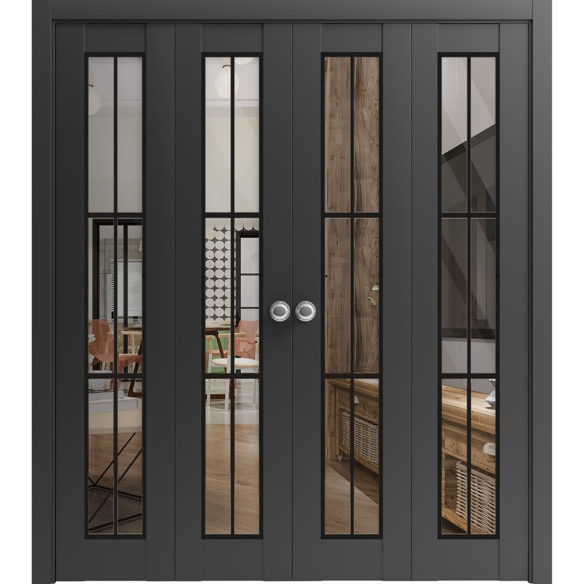 Sliding Closet Double Bi-fold Doors | Lucia 2366 Matte Black Clear ...