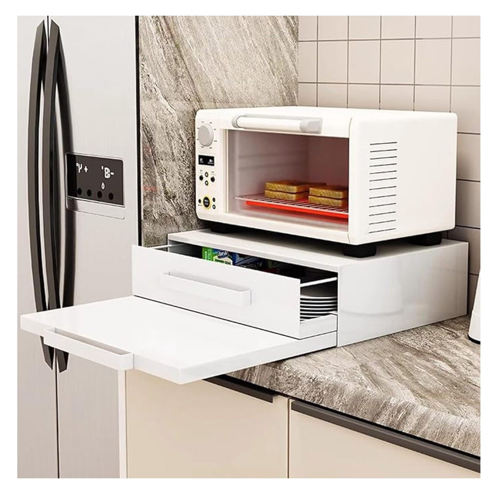 Sliding Countertop Tray with Drawer, Carbon Steel Organizer Shelf ...